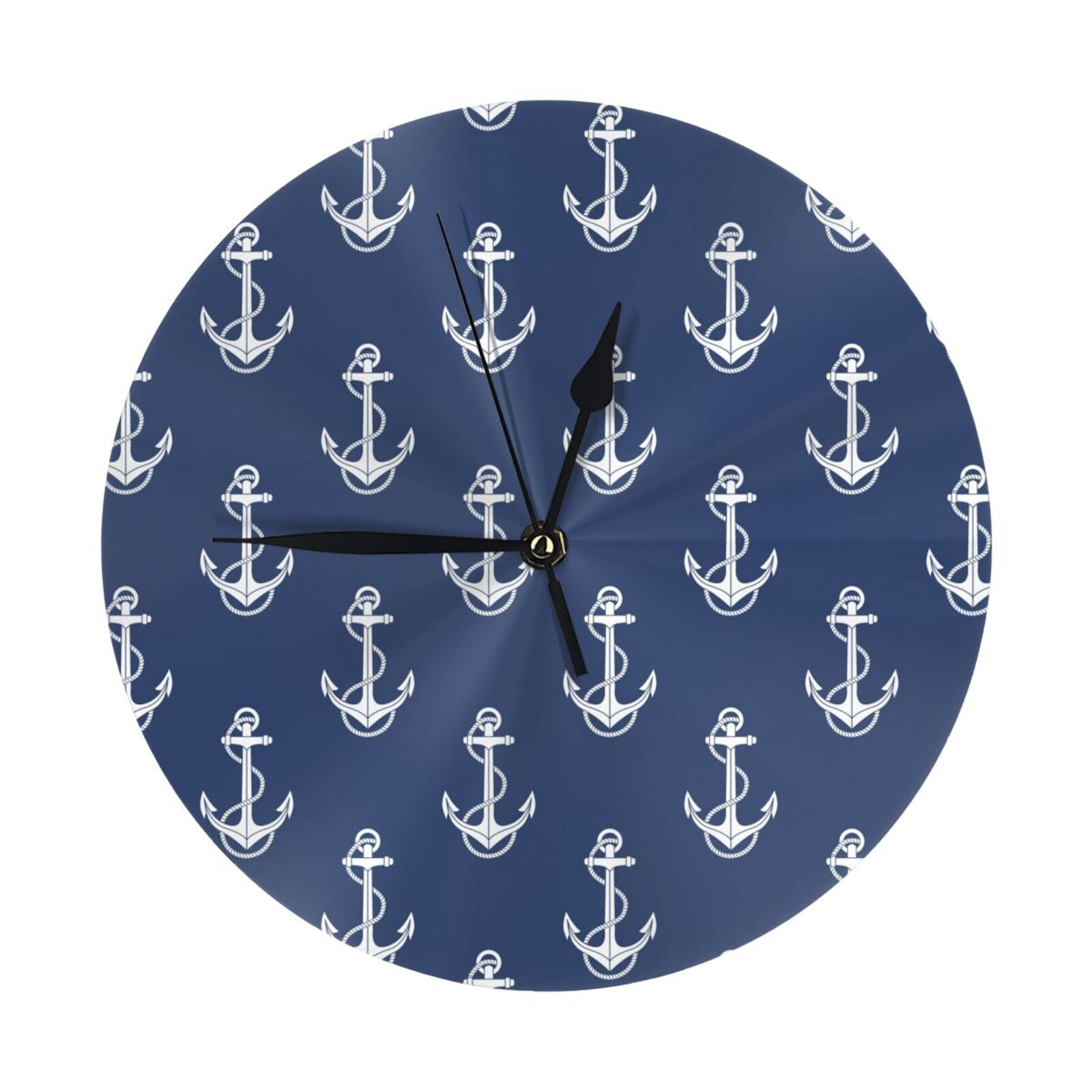Wall Clock, white Anchor rope navyblue vintage Wall Clocks Battery ...