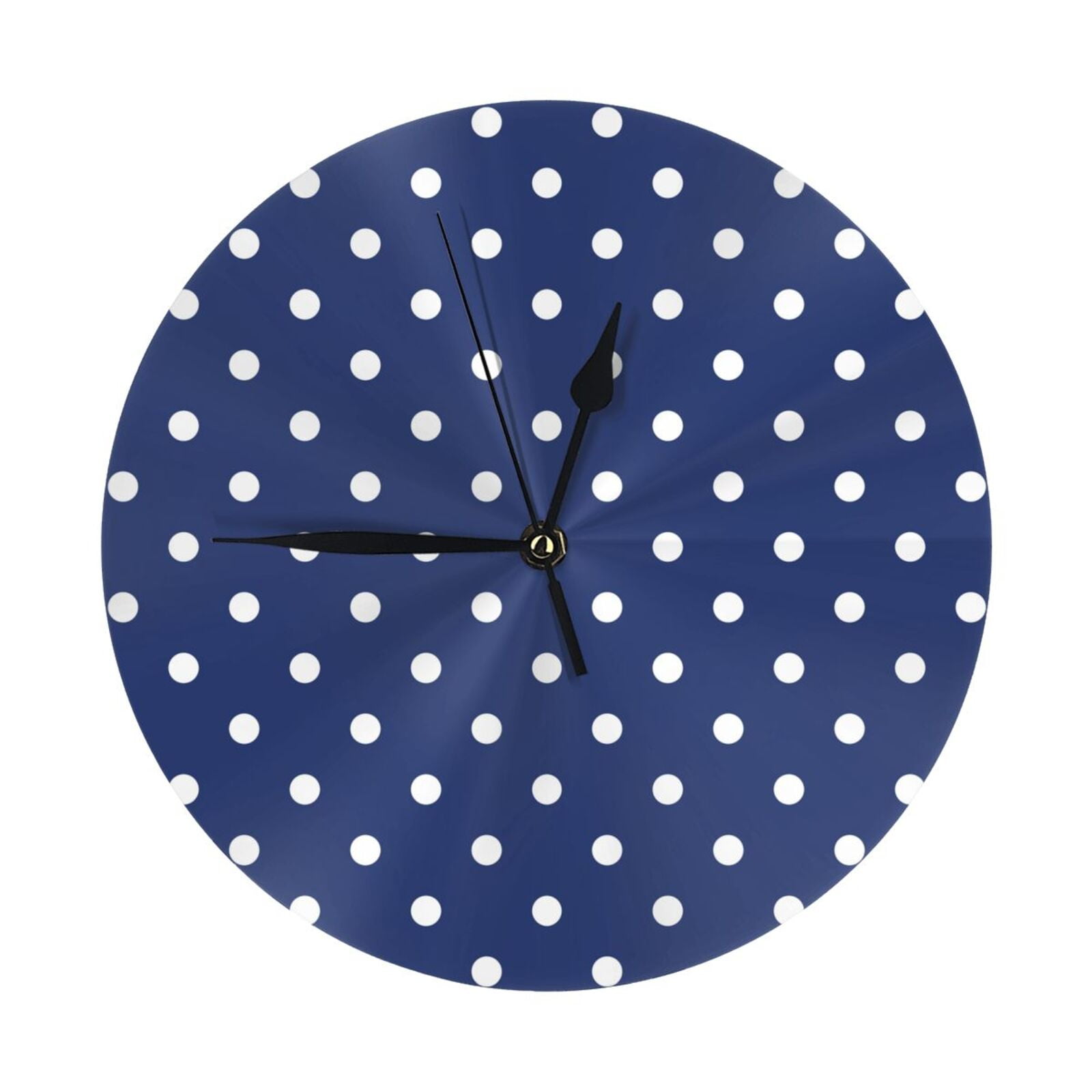 Wall Clock, white polka dots dark blue Wall Clocks Battery Operated ...
