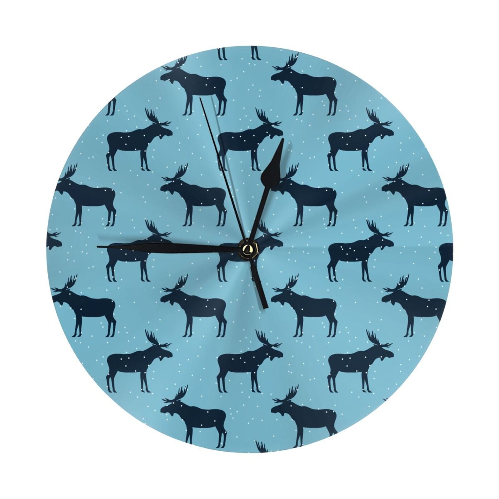 Wall Clock, winter moose elk snow blue Wall Clocks Battery Operated ...