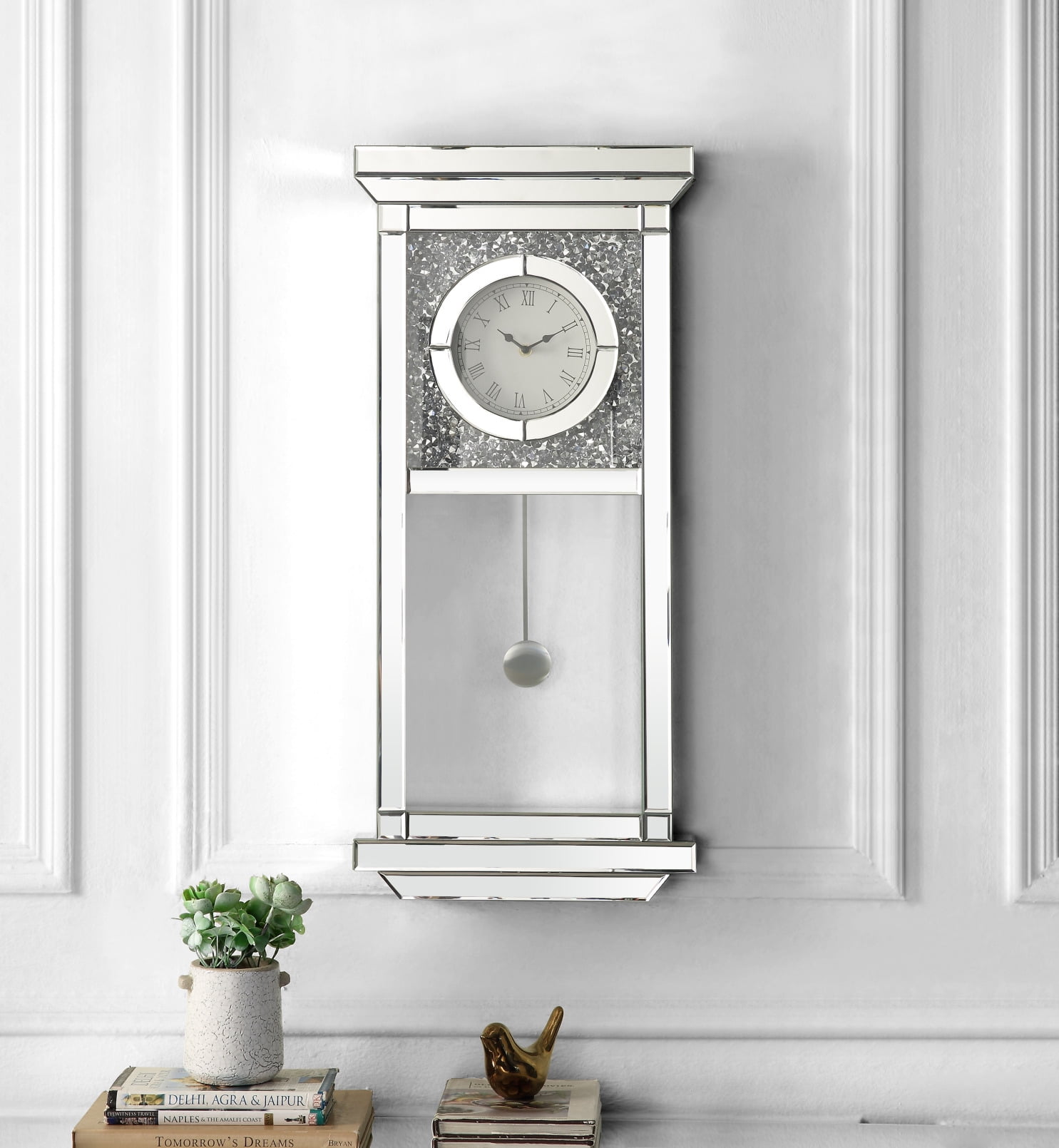 Wall Clock with Mirrored and Faux Diamonds, Luxurious Quartz Clock with ...