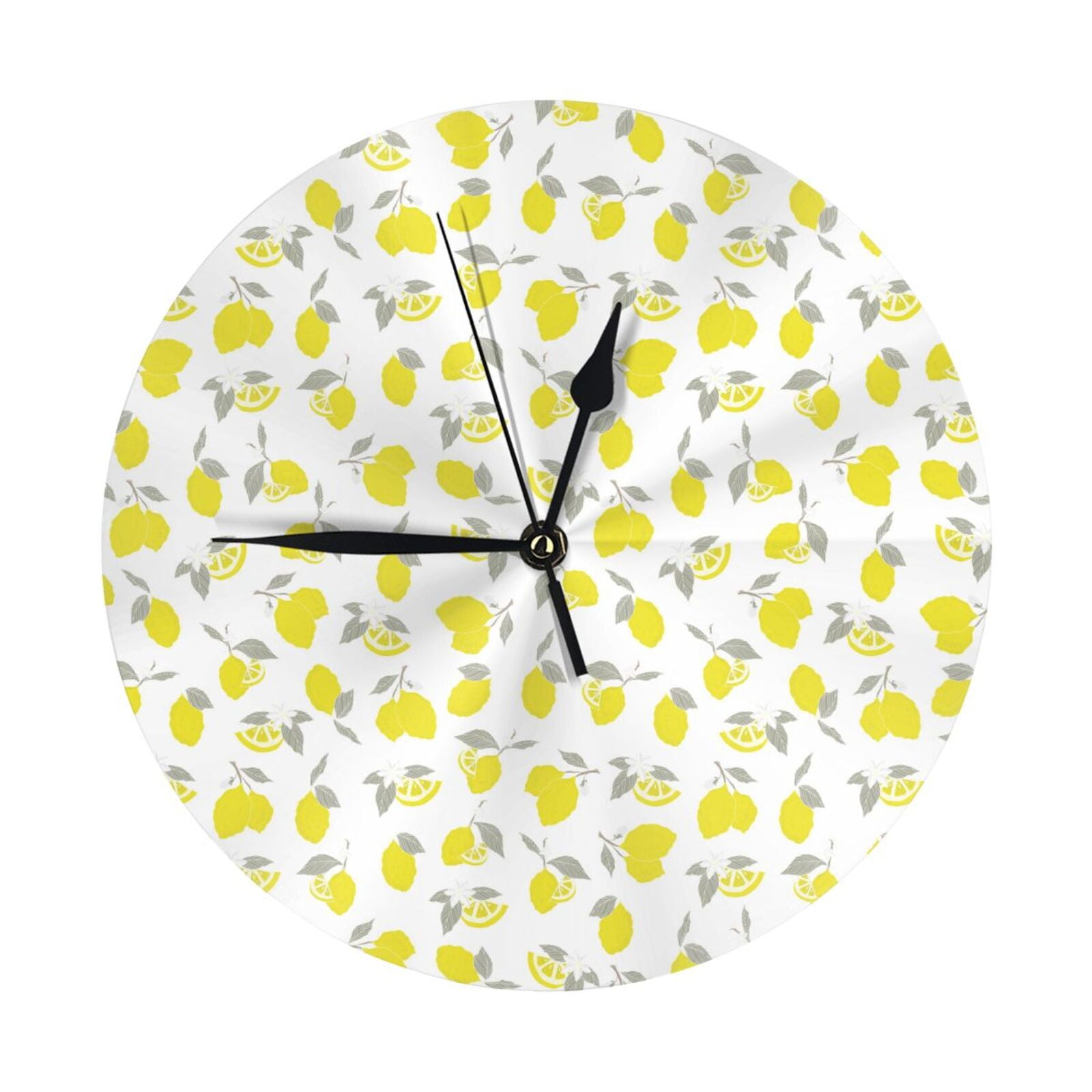 Wall Clock, yellow lemon leaves Wall Clocks Battery Operated Silent ...