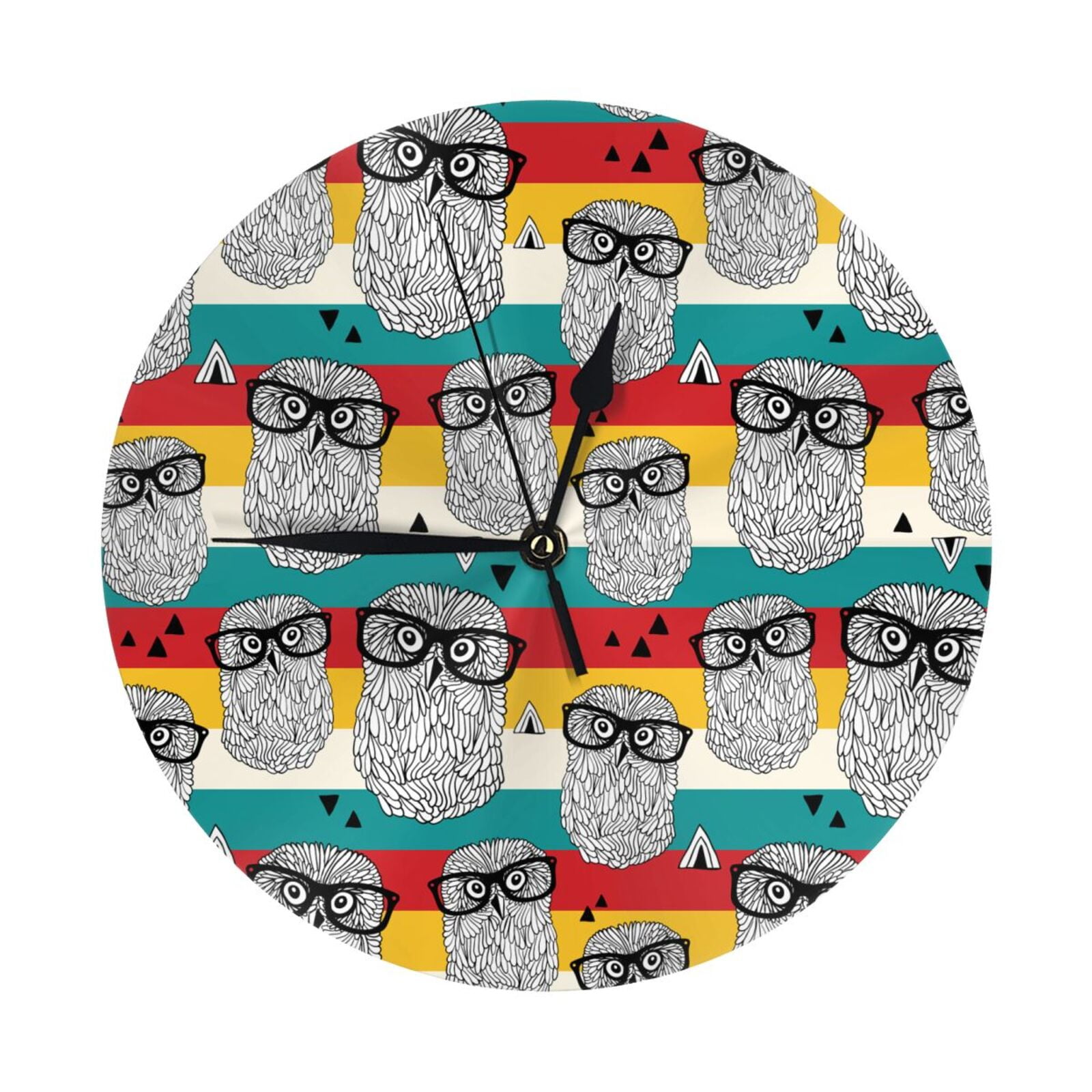 Wall Clocks Battery Operated, Black White Owl Colorful Stripes 9.8 Inch ...