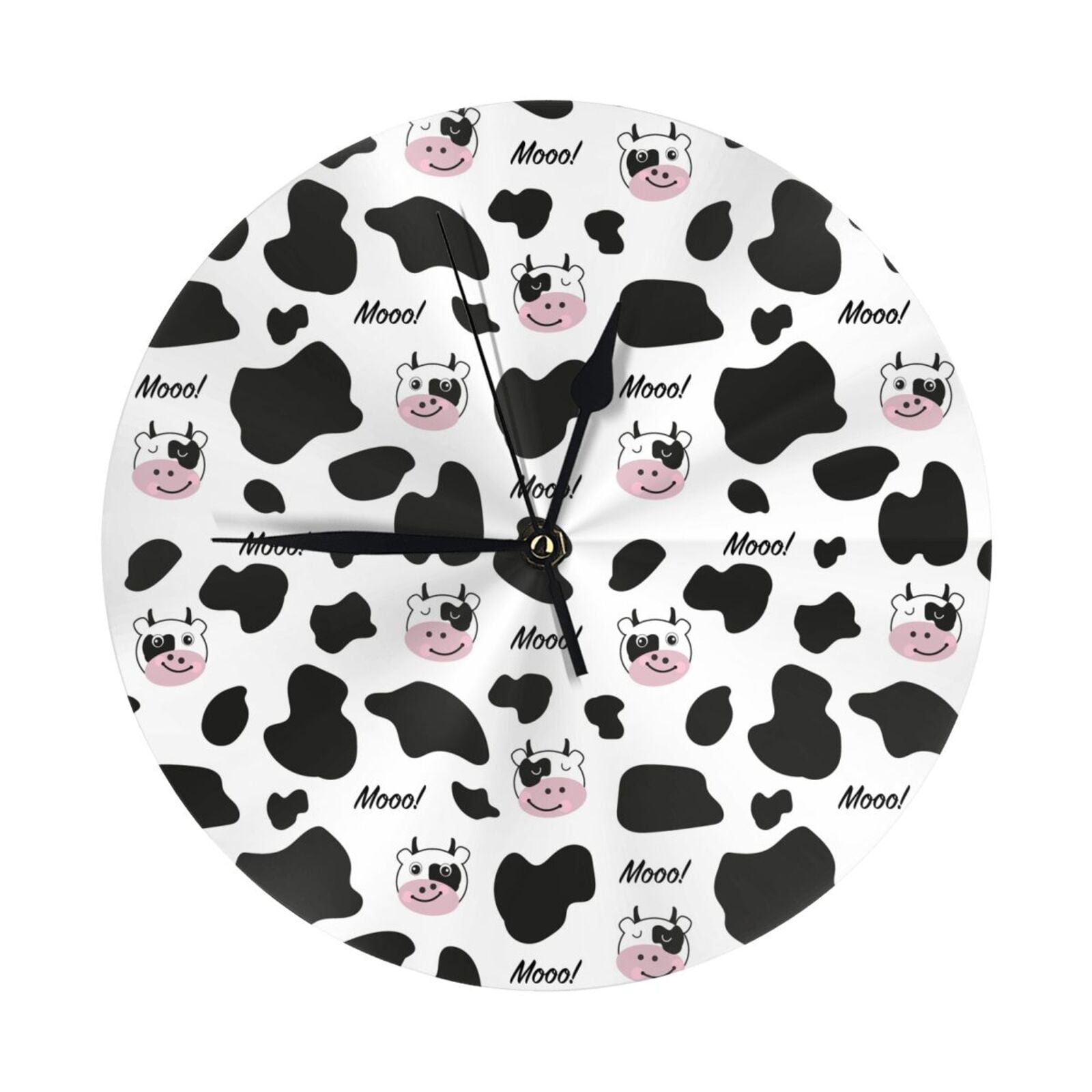 Wall Clocks Battery Operated, Cartoon Cute Cow Print Cow Head 9.8 Inch ...