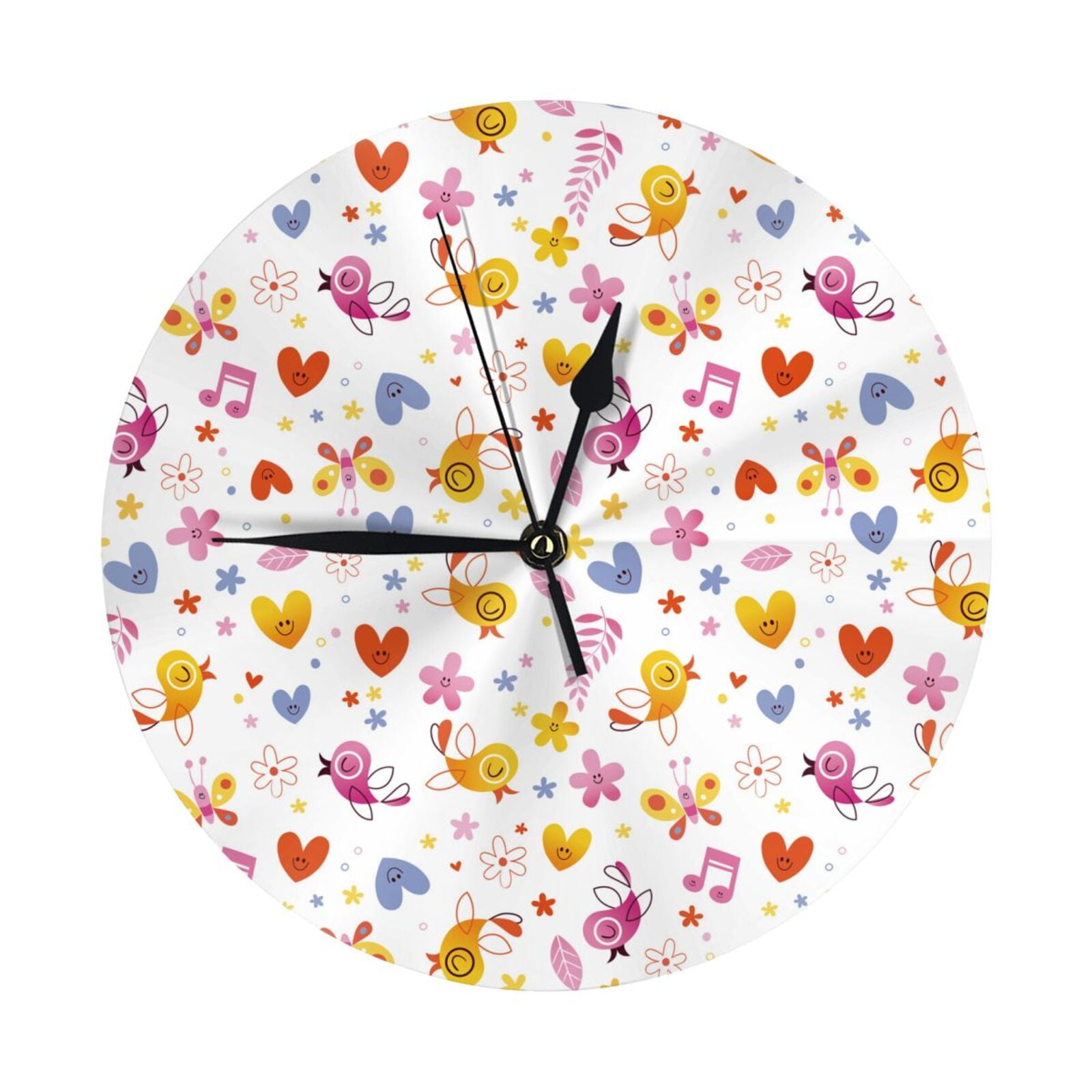 Wall Clocks Battery Operated, Cartoon birds & flowers 9.8 Inch Silent ...