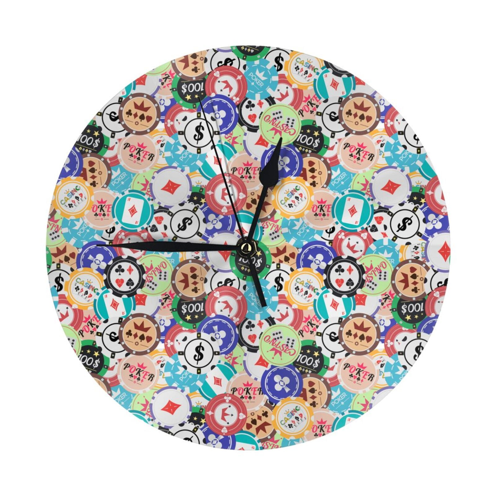 Wall Clocks Battery Operated, Colored Casino Chips 9.8 Inch Silent Non ...