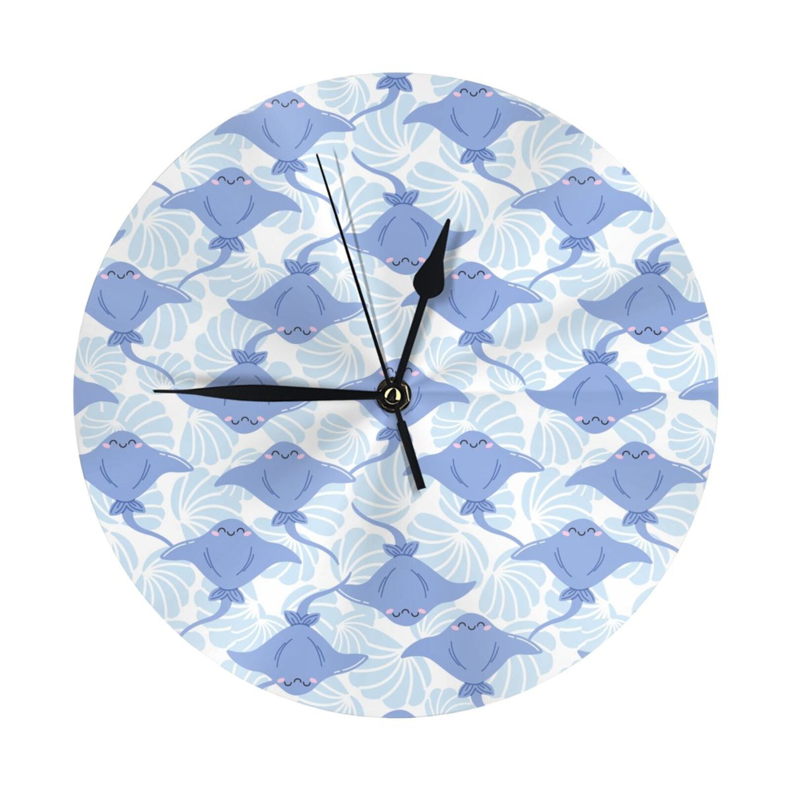 Wall Clocks Battery Operated, cute stingray blue shells 9.8 Inch Silent ...