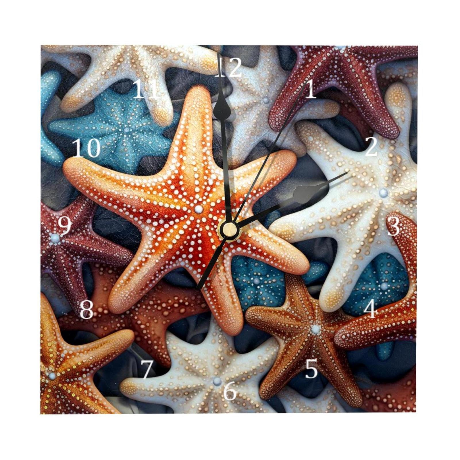 Wall Clocks, Beach Sea Starfish Battery Operated Number Clock for ...