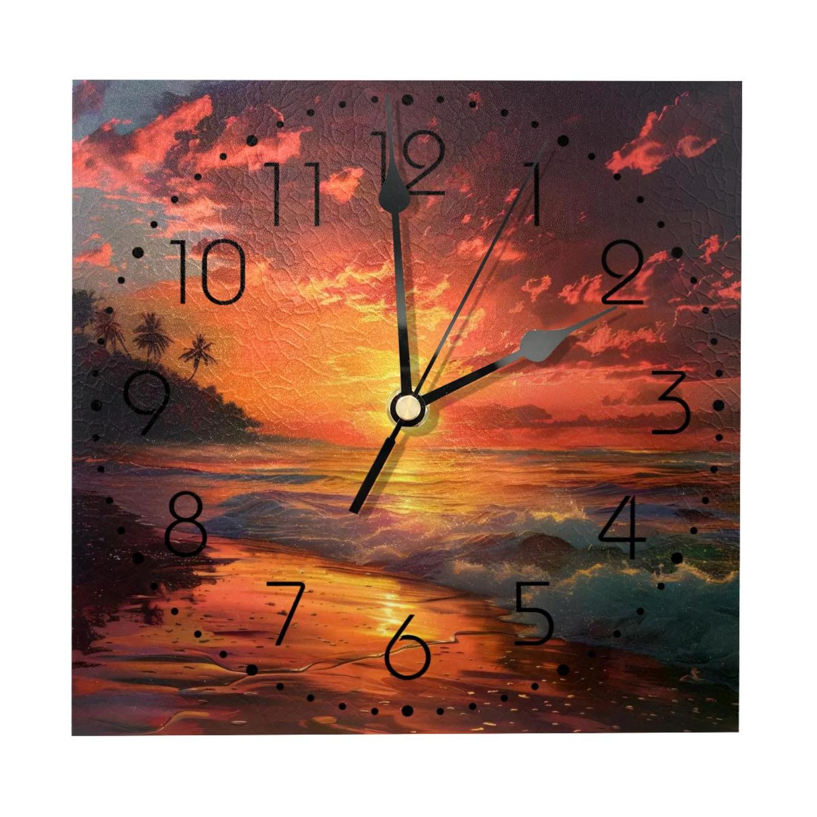 Wall Clocks, Beach Sunset Battery Operated Number Clock for Bedroom ...