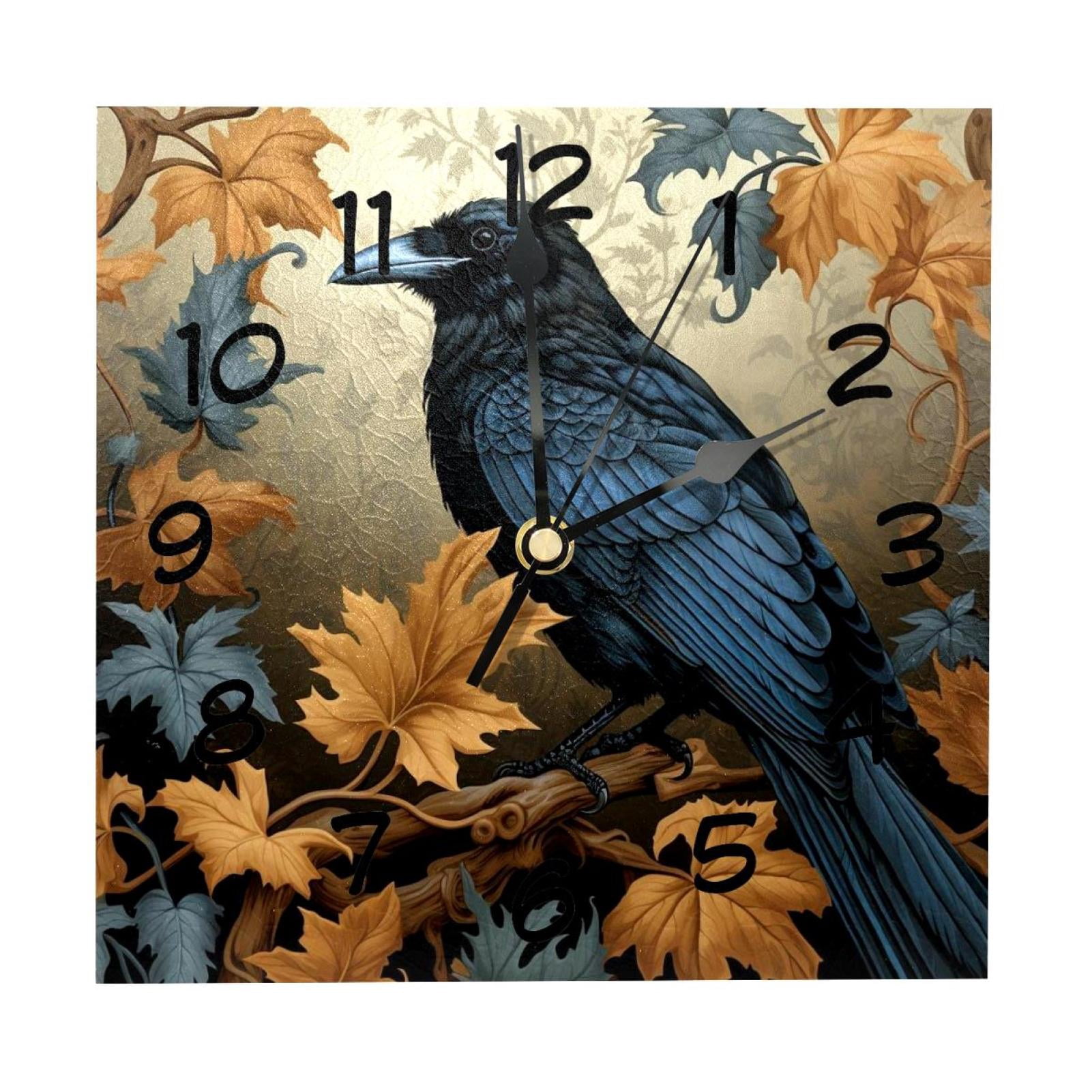 Wall Clocks, Black Crow Battery Operated Number Clock for Bedroom Living Kitchen Office Home ...
