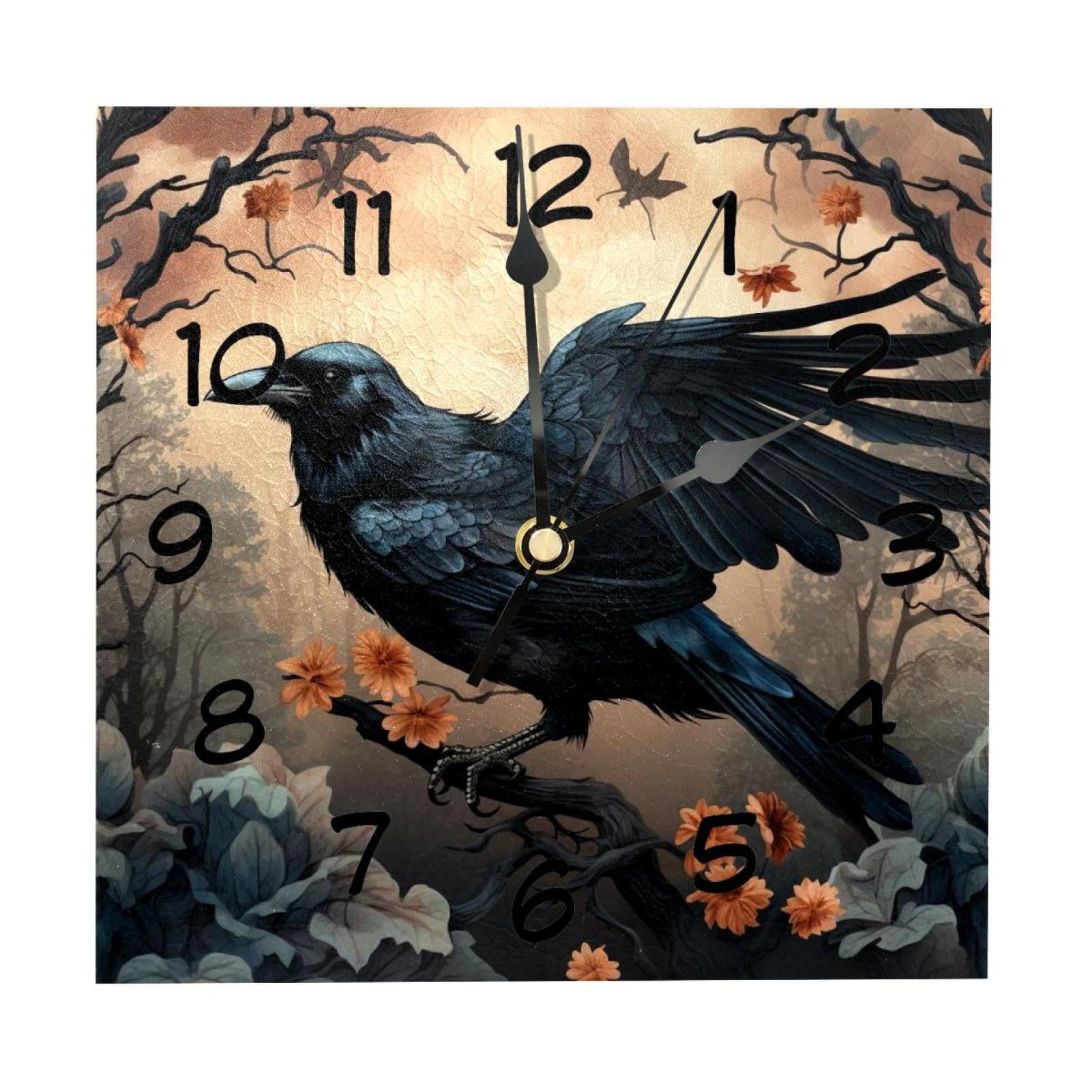 Wall Clocks, Black Crow Battery Operated Number Clock for Bedroom Living Kitchen Office Home ...