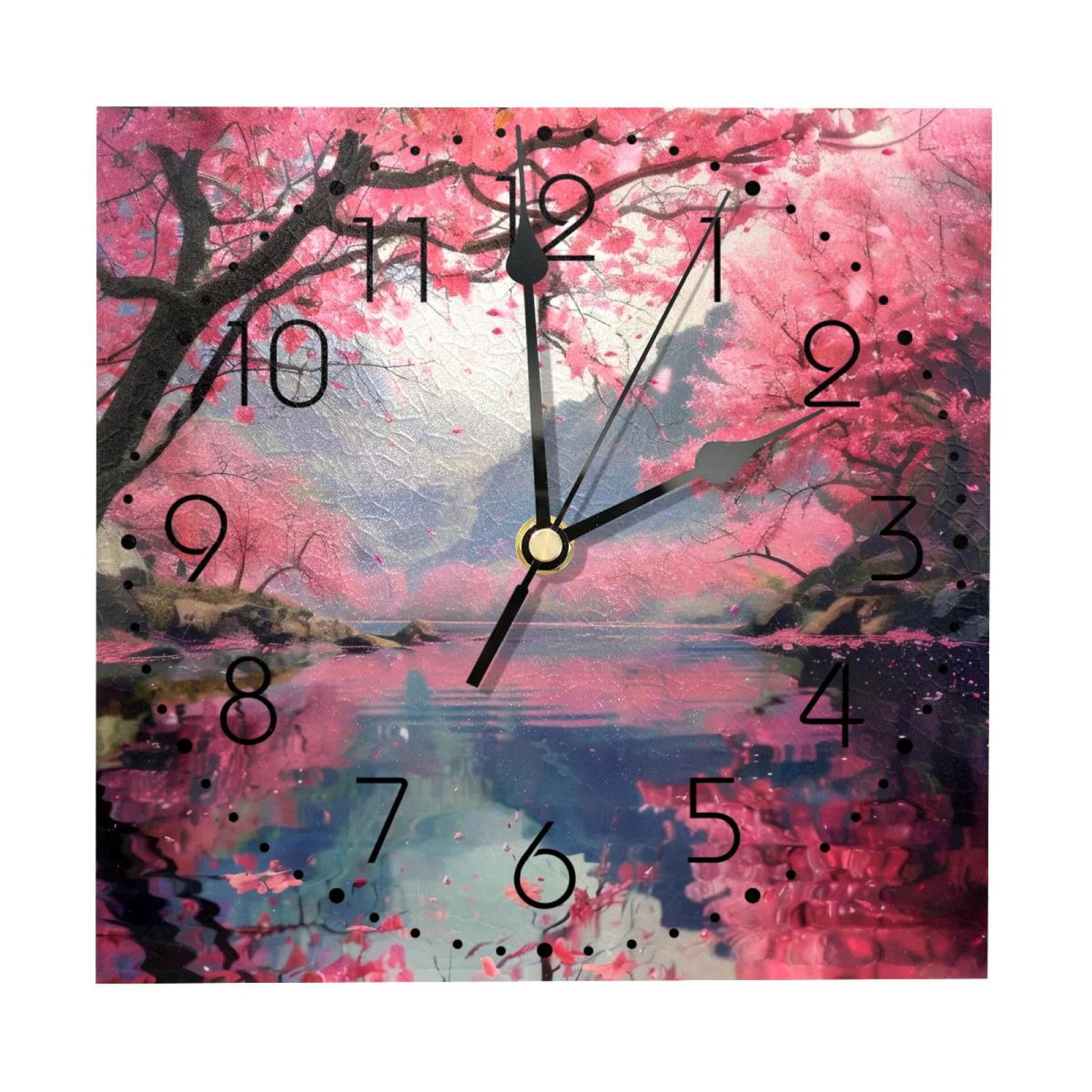 Wall Clocks, Blossom Cherry Tree Lake Battery Operated Number Clock for ...