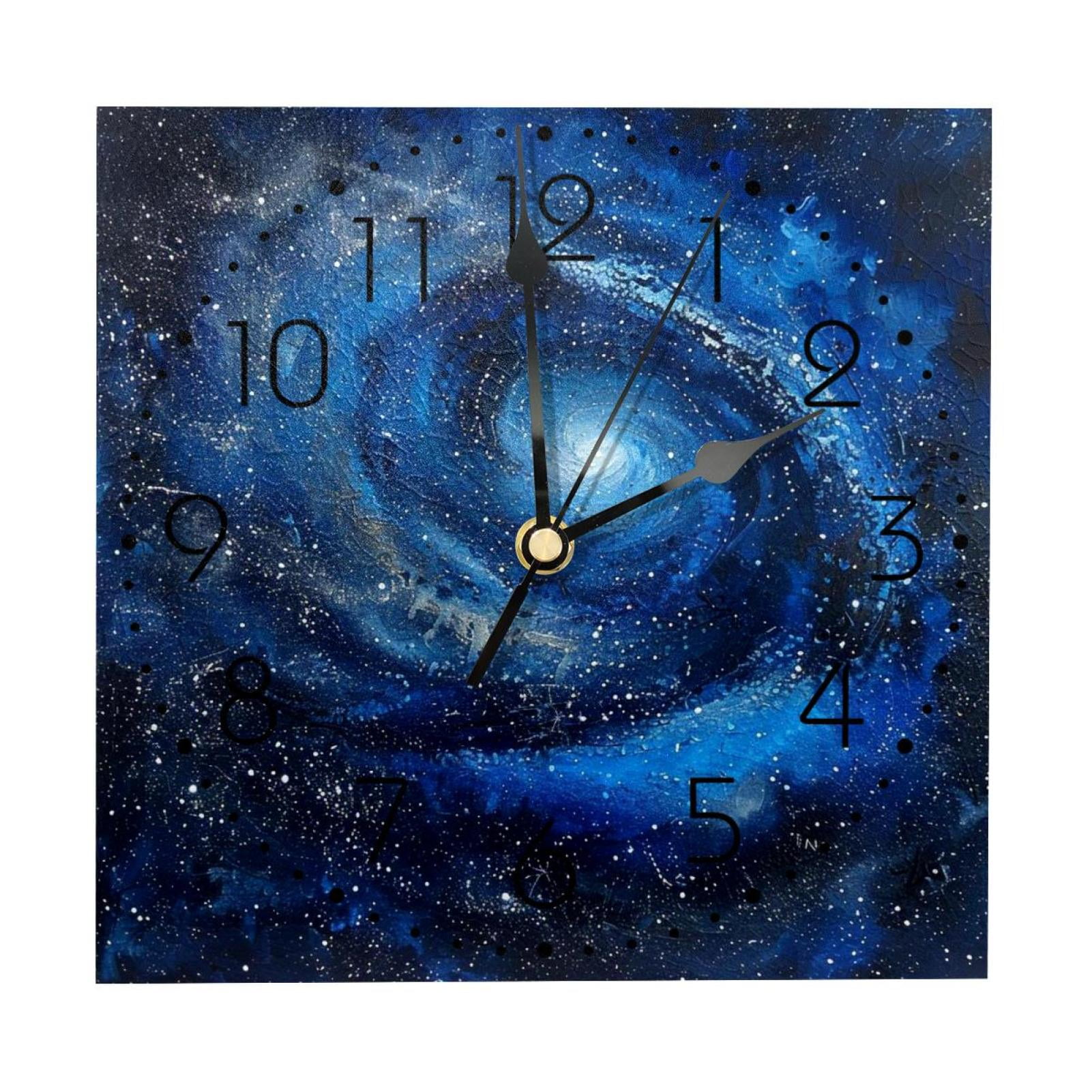 Wall Clocks, Blue Starry Space on Spiral Battery Operated Number Clock ...