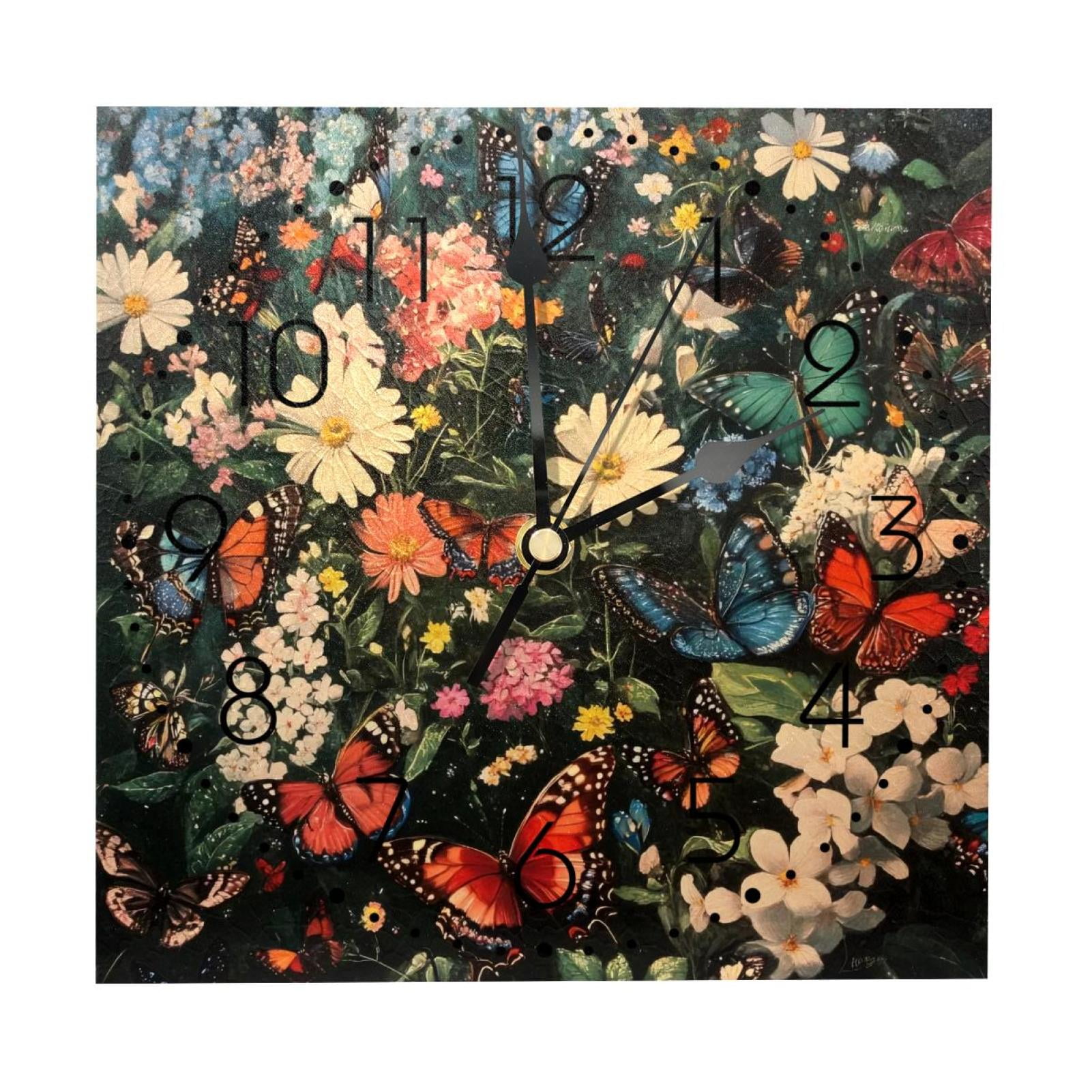 Wall Clocks, Butterfly Jasmine Hydrangea Daisy Flowers Battery Operated ...