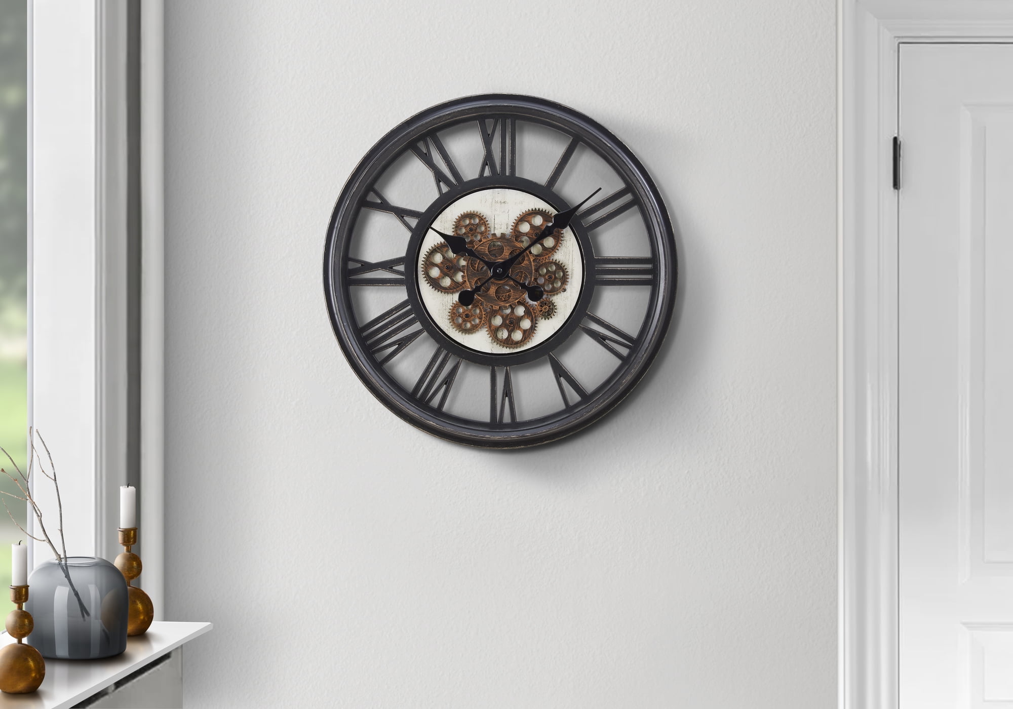 Wall Clocks Clocks, 20" Round, Gear Mechanism, Wall Clock, Black ...