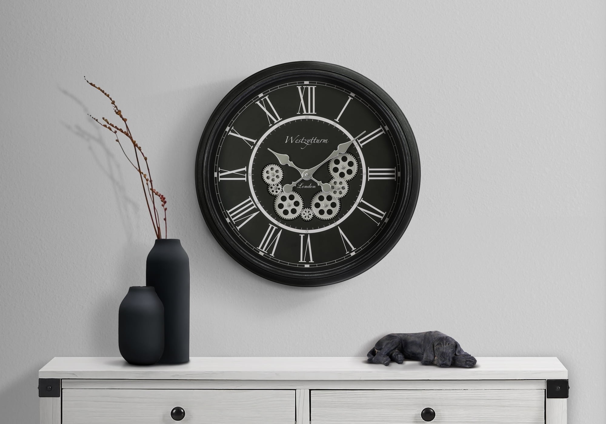 Wall Clocks Clocks, 23" Round, Gear Mechanism, Wall Clock, Black ...