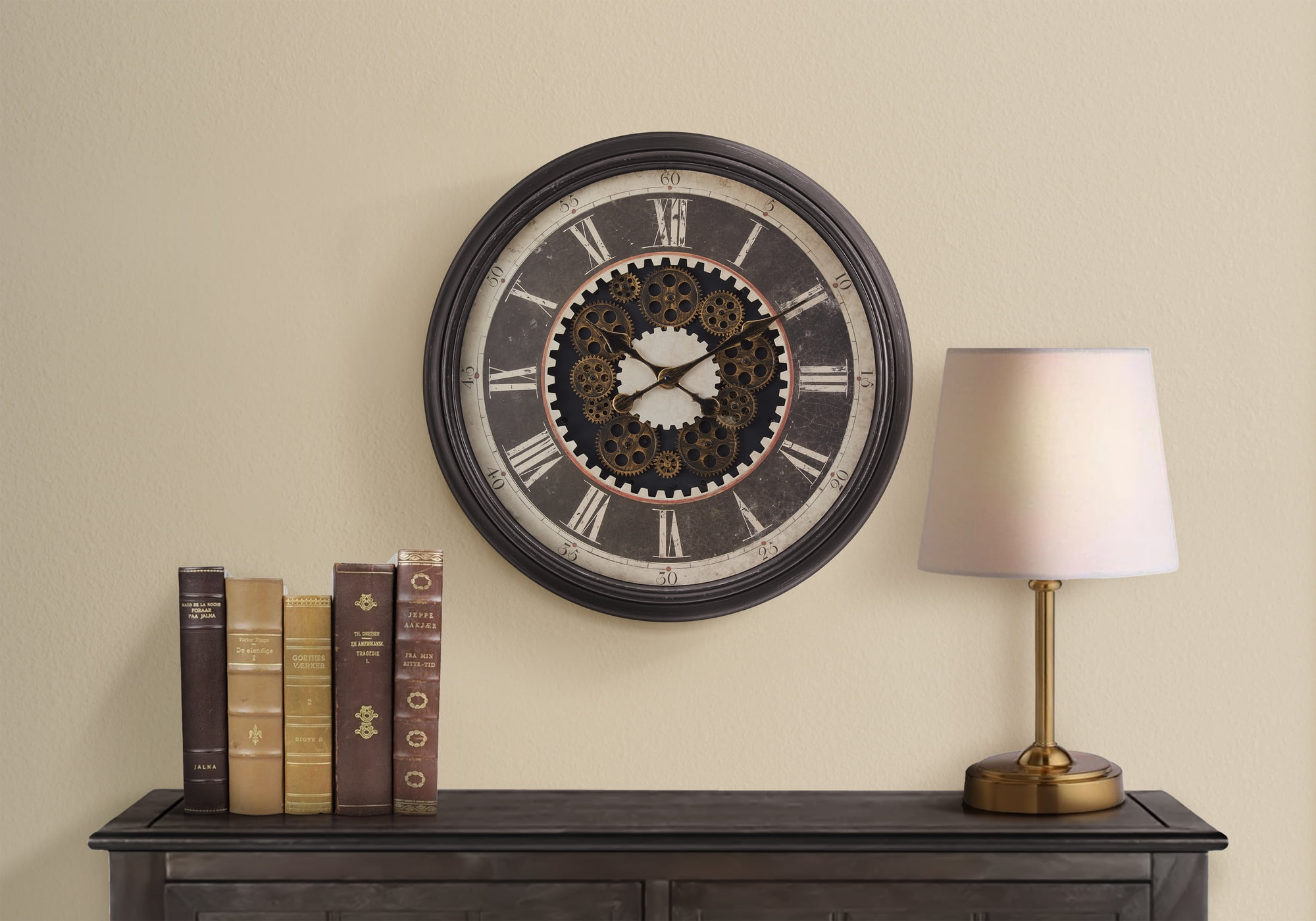 Wall Clocks Clocks, 23" Round, Gear Mechanism, Wall Clock, Brown ...