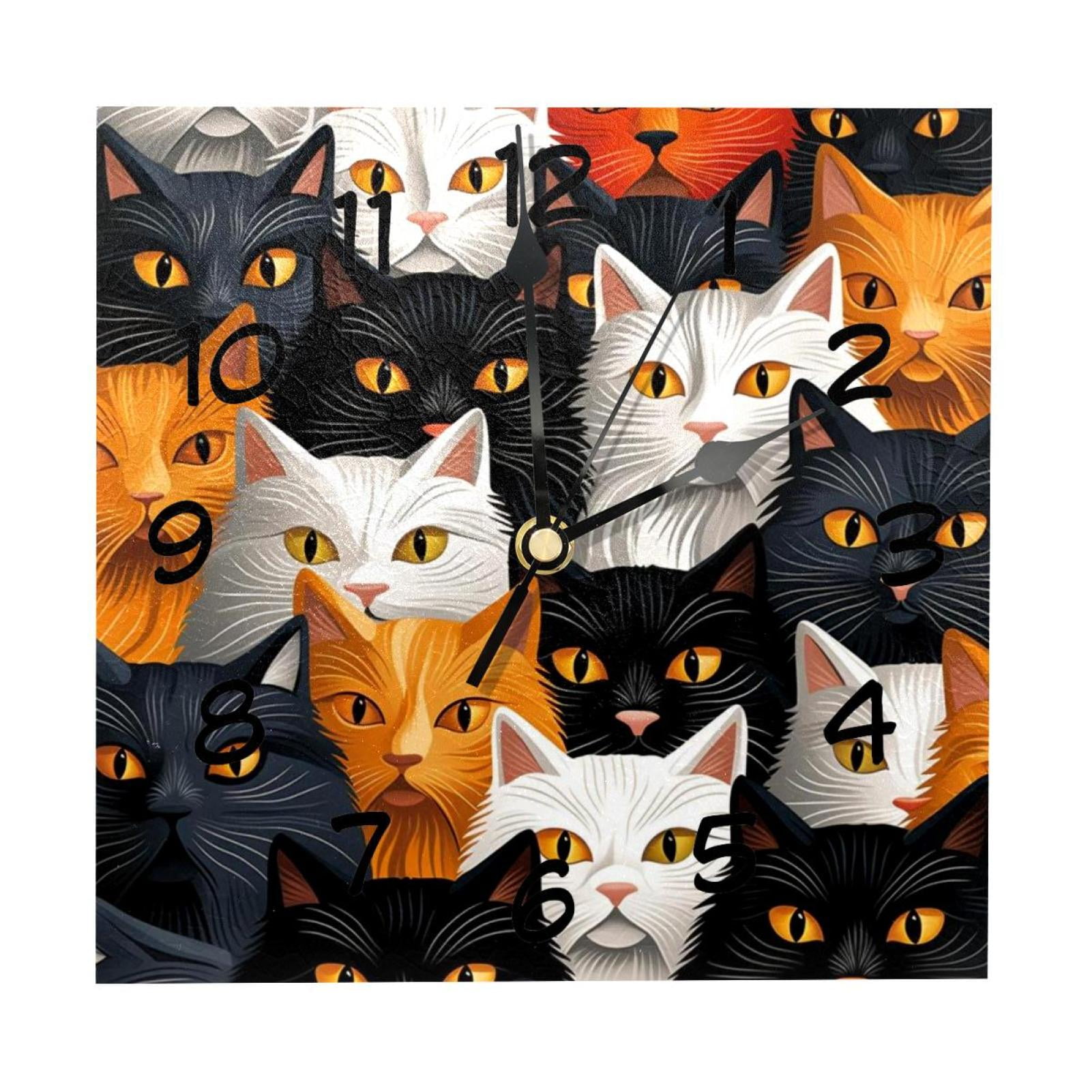 Wall Clocks, Colorful Seamless Cats Battery Operated Number Clock for ...