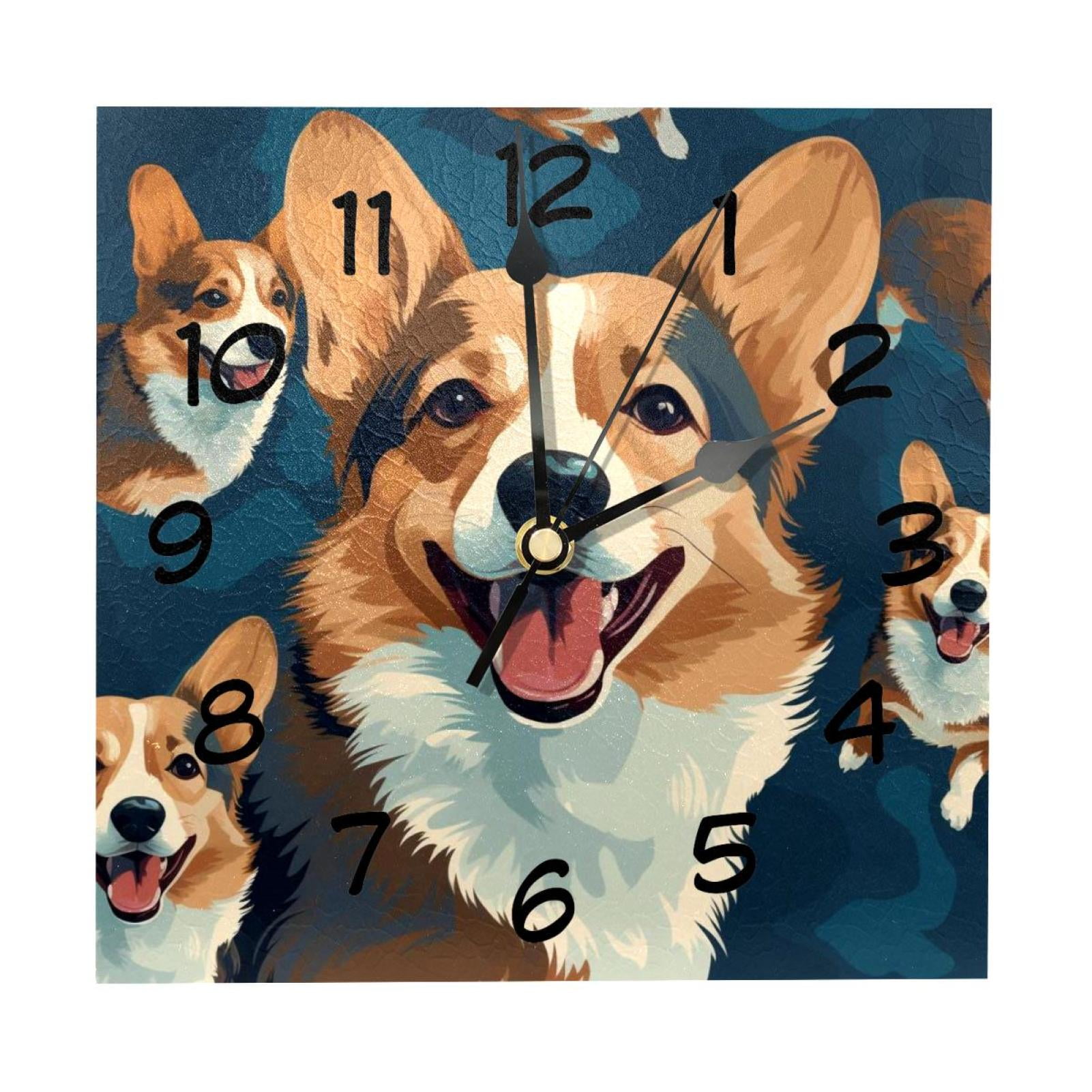 Wall Clocks, Corgi Dogs Battery Operated Number Clock for Bedroom ...