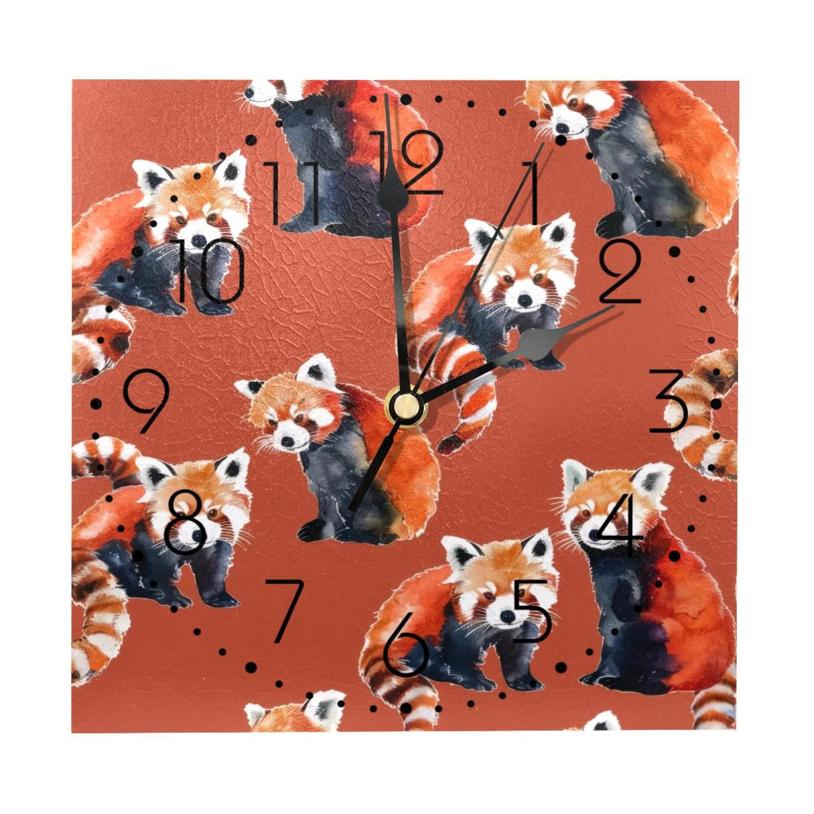 Wall Clocks, Cute Red Panda Battery Operated Number Clock for Bedroom ...