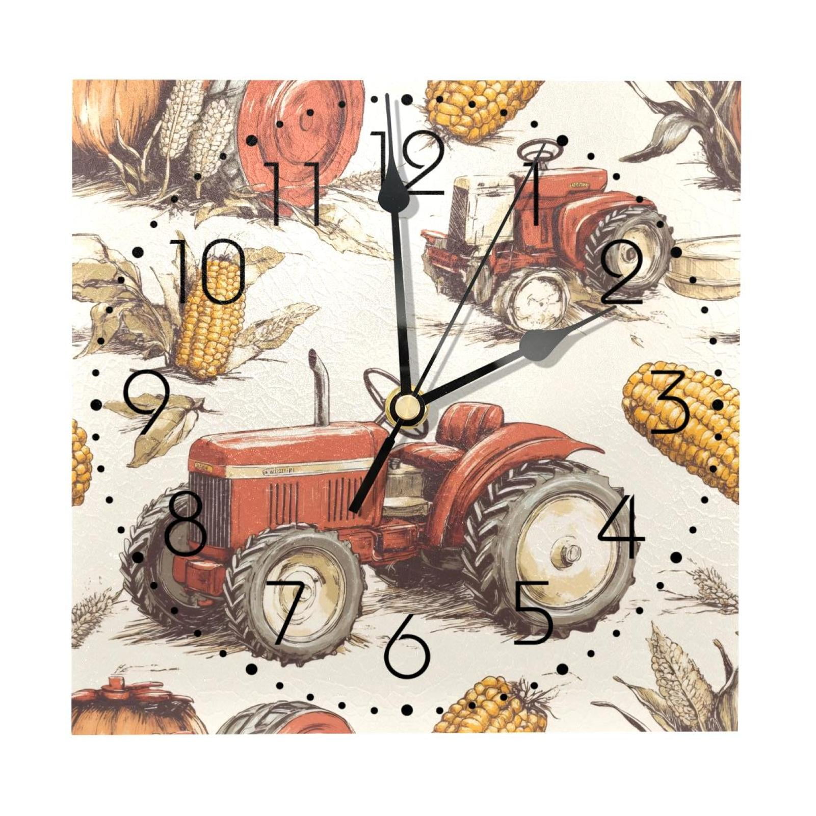 Wall Clocks, Farm Corn Red Tractors Battery Operated Number Clock for ...
