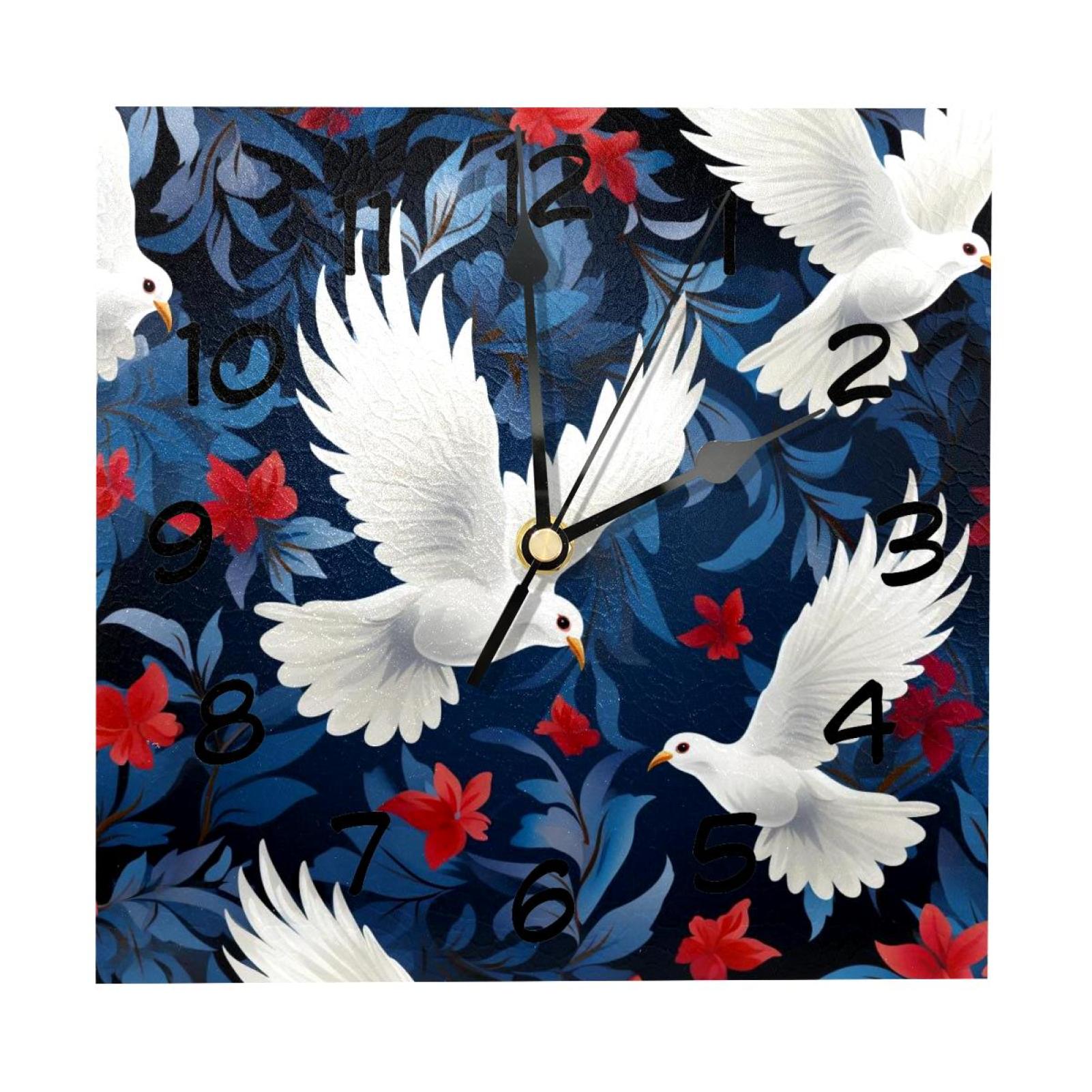 Wall Clocks, Flying White Pigeon and Flowers Battery Operated Number ...