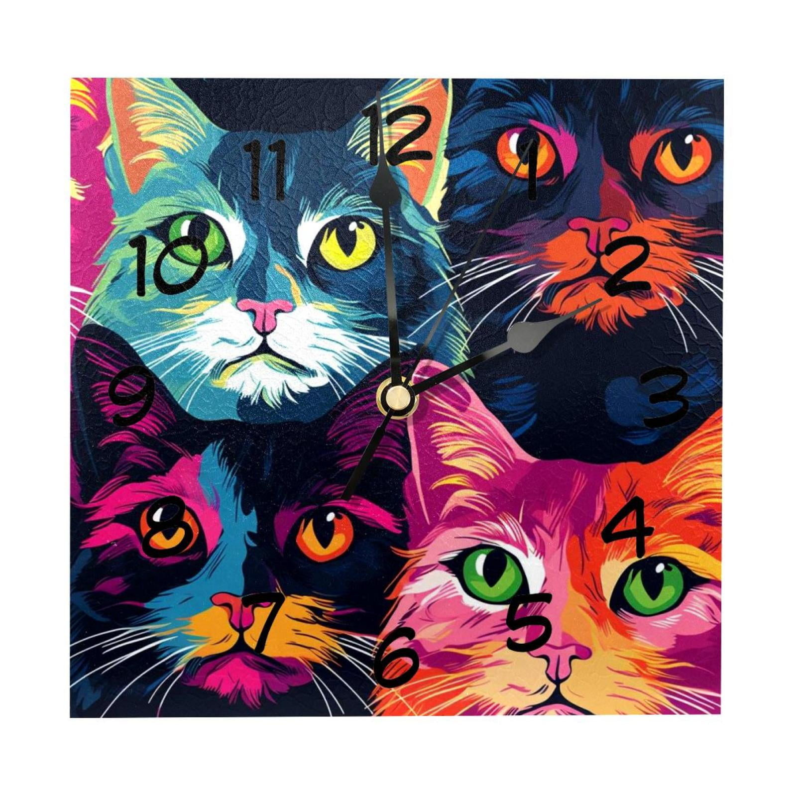 Wall Clocks, Four Cat Battery Operated Number Clock for Bedroom Living ...