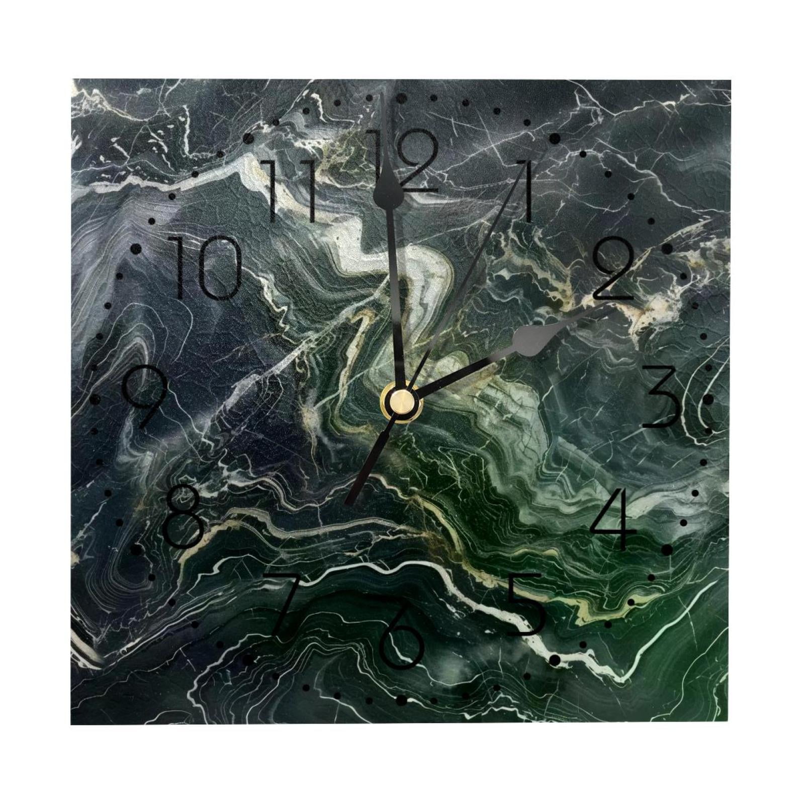 Wall Clocks, Grey Green Marble Texture Battery Operated Number Clock ...