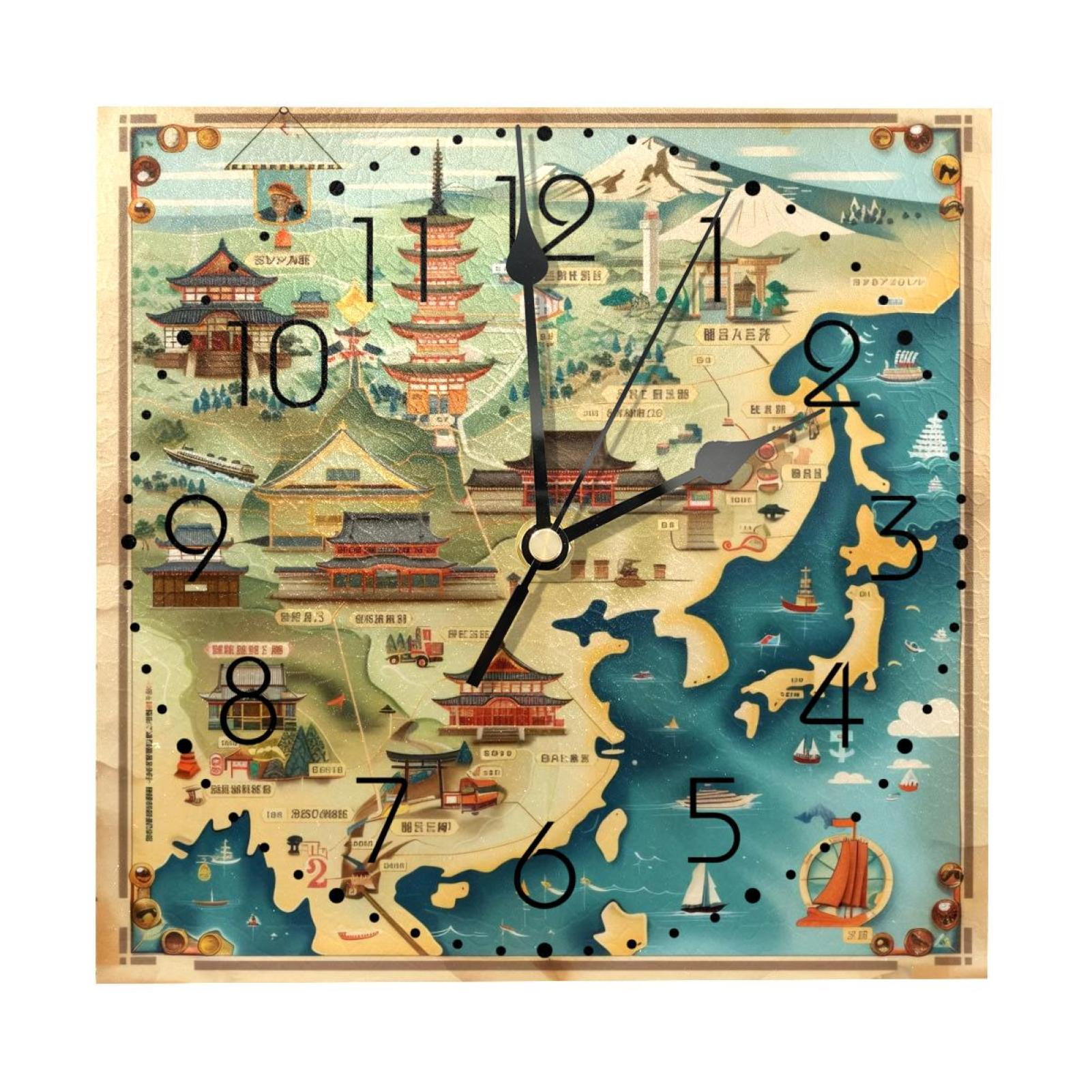 Wall Clocks, Japan Travel Map Battery Operated Number Clock for Bedroom ...