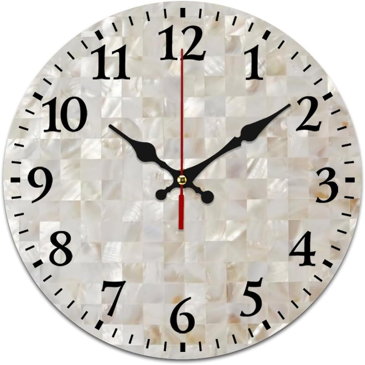 Wall Clocks Mother of Pearl Beige Battery Operated Silent Non-Ticking ...