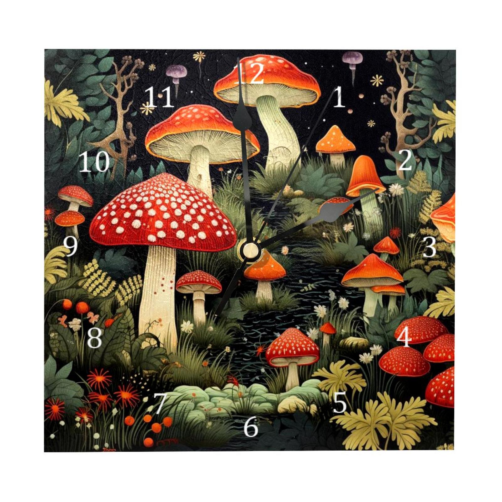 Wall Clocks, Mushroom Battery Operated Number Clock for Bedroom Living ...