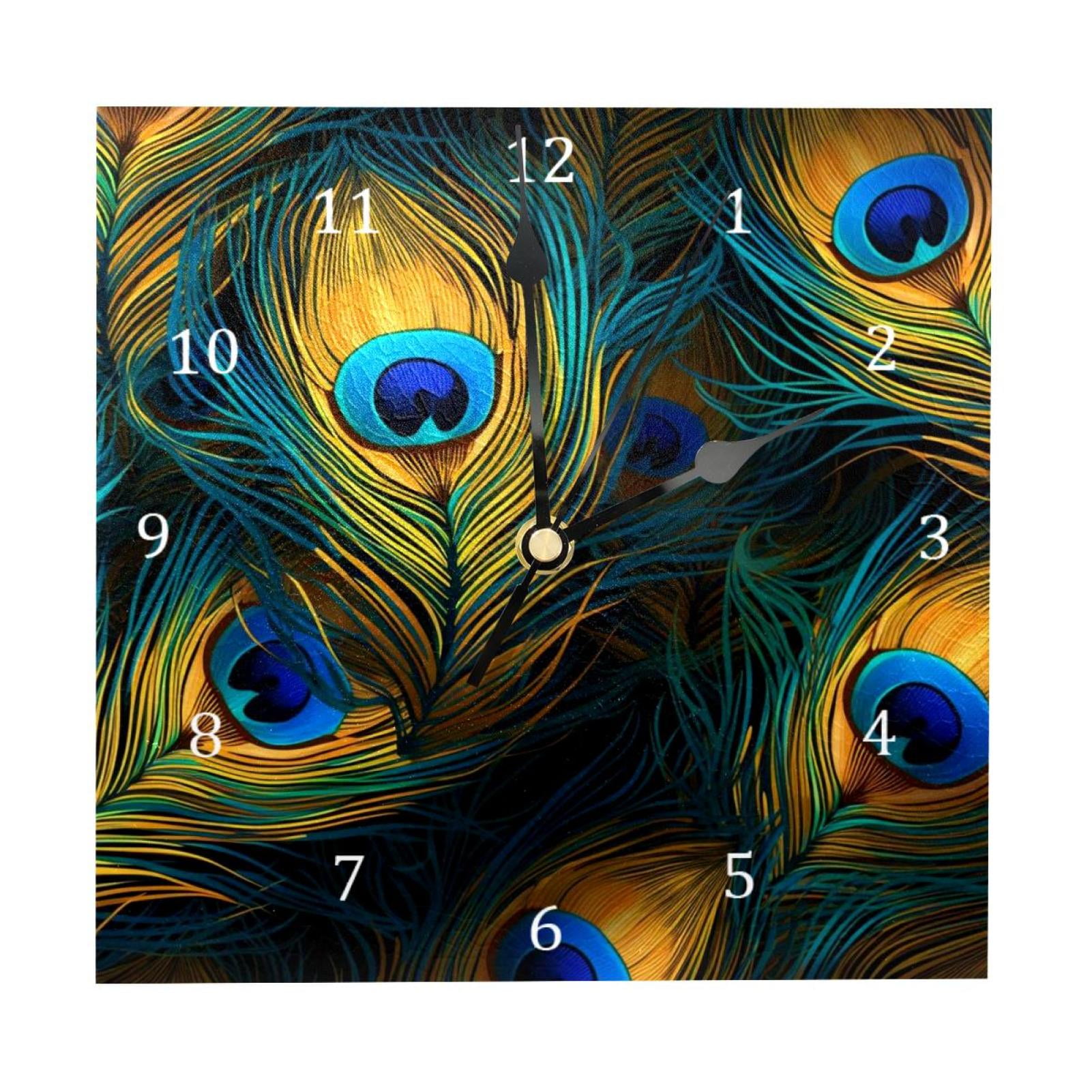 Wall Clocks, Peacock Feather Battery Operated Number Clock for Bedroom ...