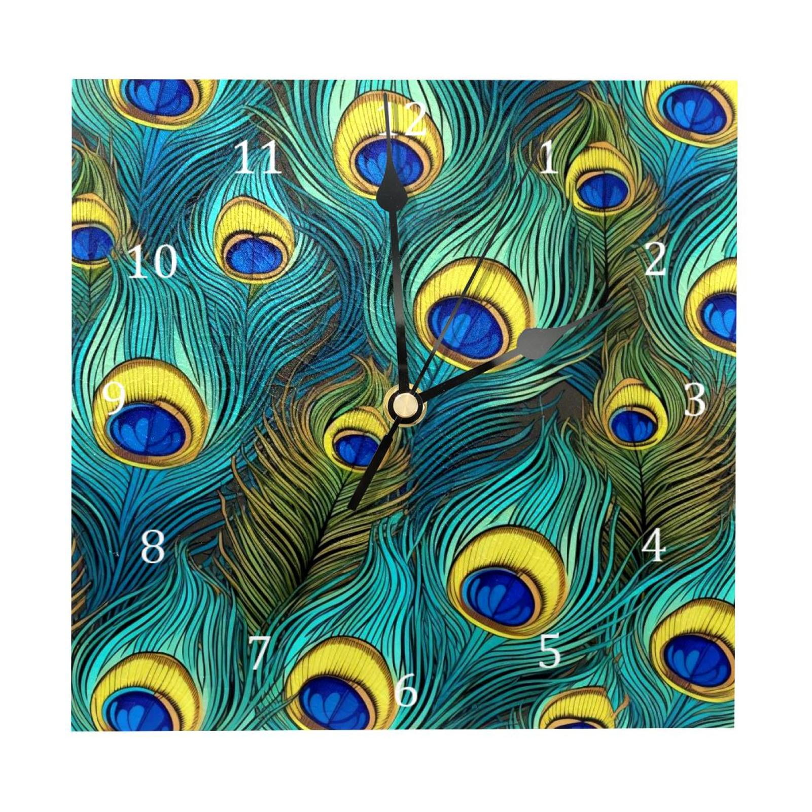 Wall Clocks, Peacock Feather Battery Operated Number Clock for Bedroom ...