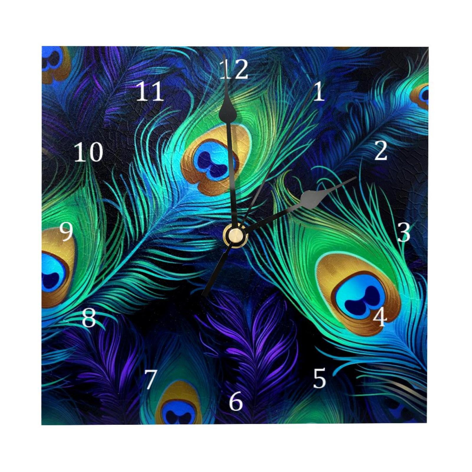 Wall Clocks, Peacock Feather Battery Operated Number Clock for Bedroom ...
