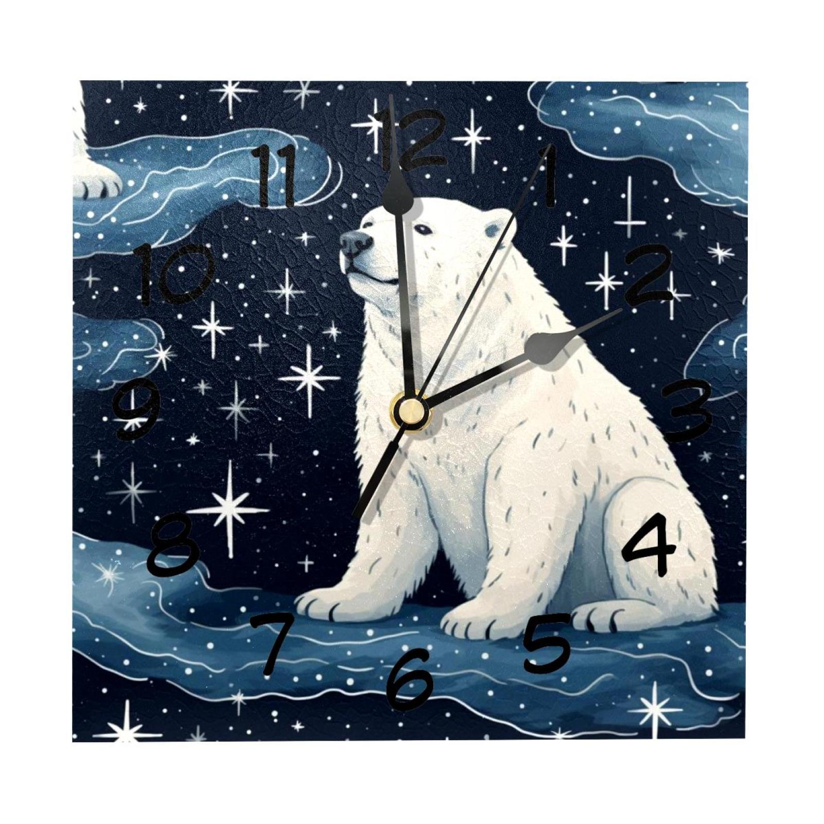 Wall Clocks, Polar Bear at Starry Sky Battery Operated Number Clock for ...