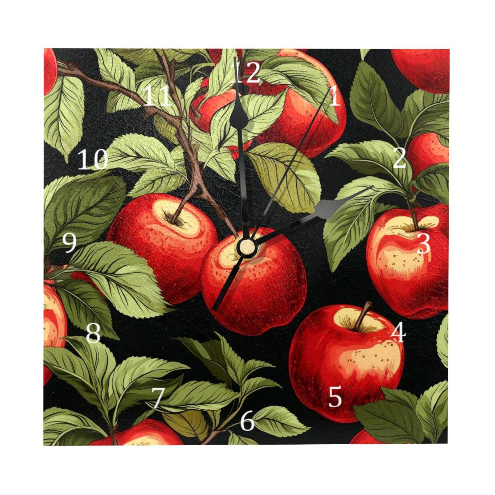 Wall Clocks, Red Apples Fruit Battery Operated Number Clock for Bedroom ...