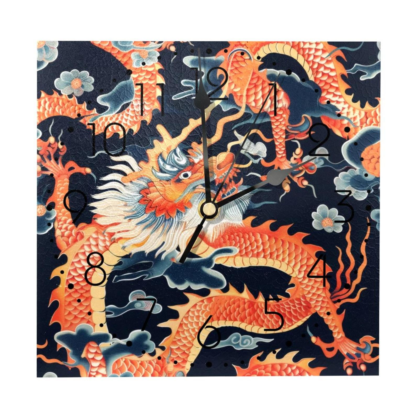 Wall Clocks, Red Chinese Dragon Clouds Battery Operated Number Clock ...