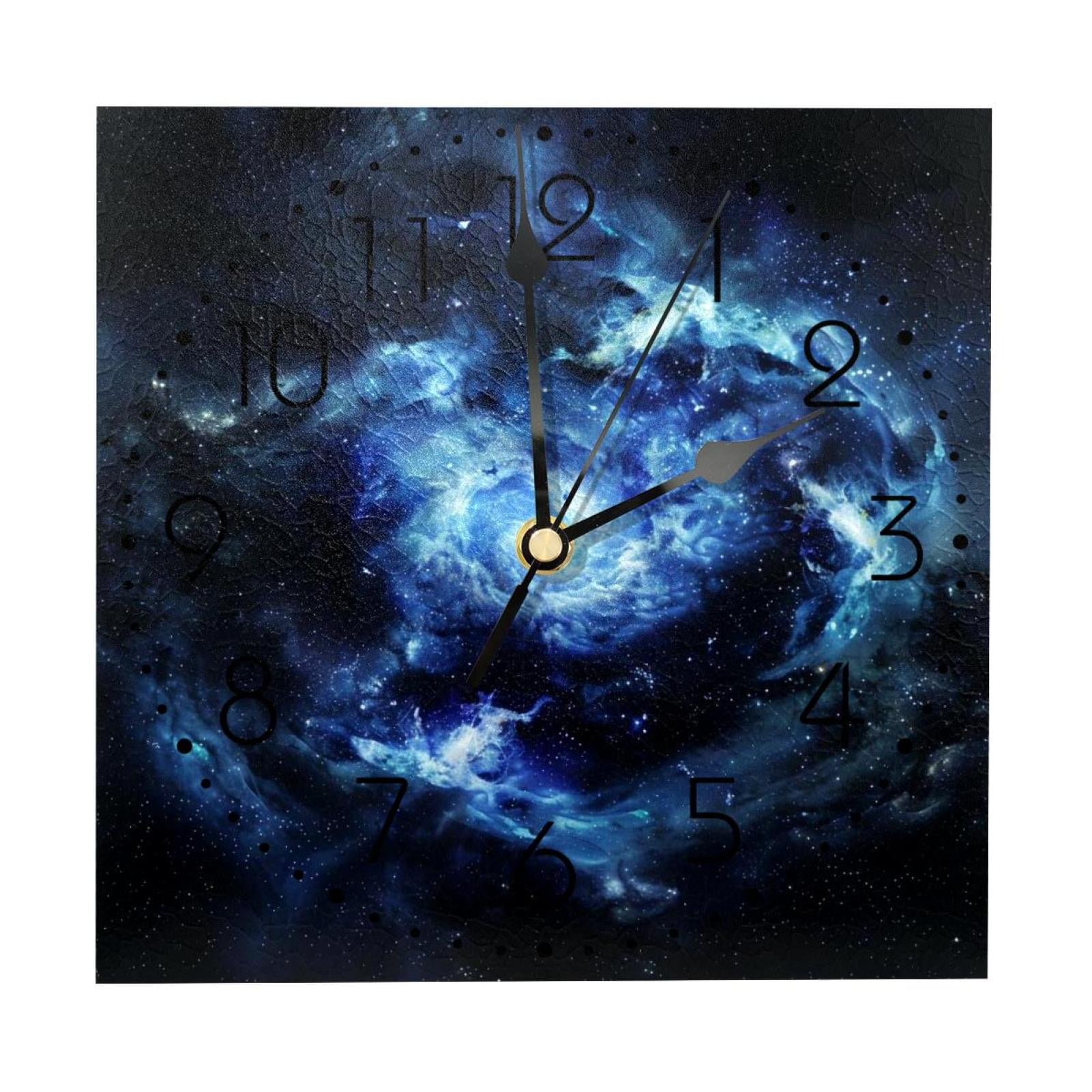 Wall Clocks, Space Galaxy Nebula Starry Blue Battery Operated Number ...