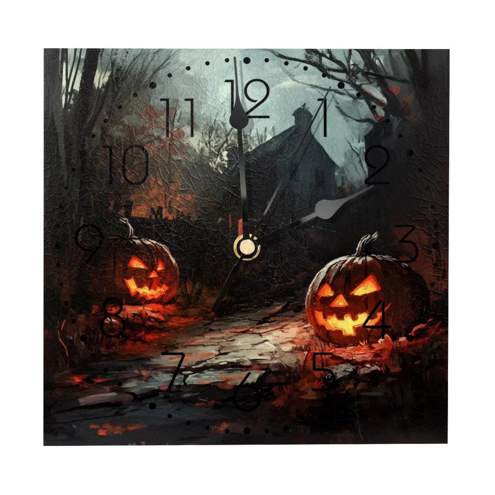 Wall Clocks, Spooky Halloween Pumpkin Castle Battery Operated Number ...