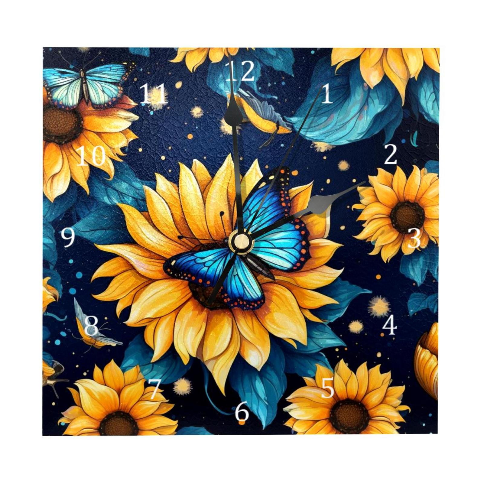 Wall Clocks, Starry Sky Sunflower Butterfly Battery Operated Number ...