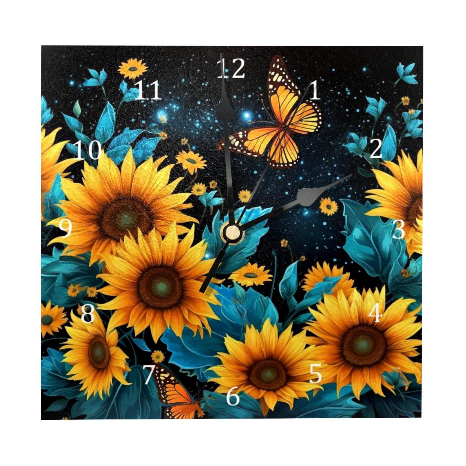 Wall Clocks, Starry Sky Sunflower Butterfly Battery Operated Number ...