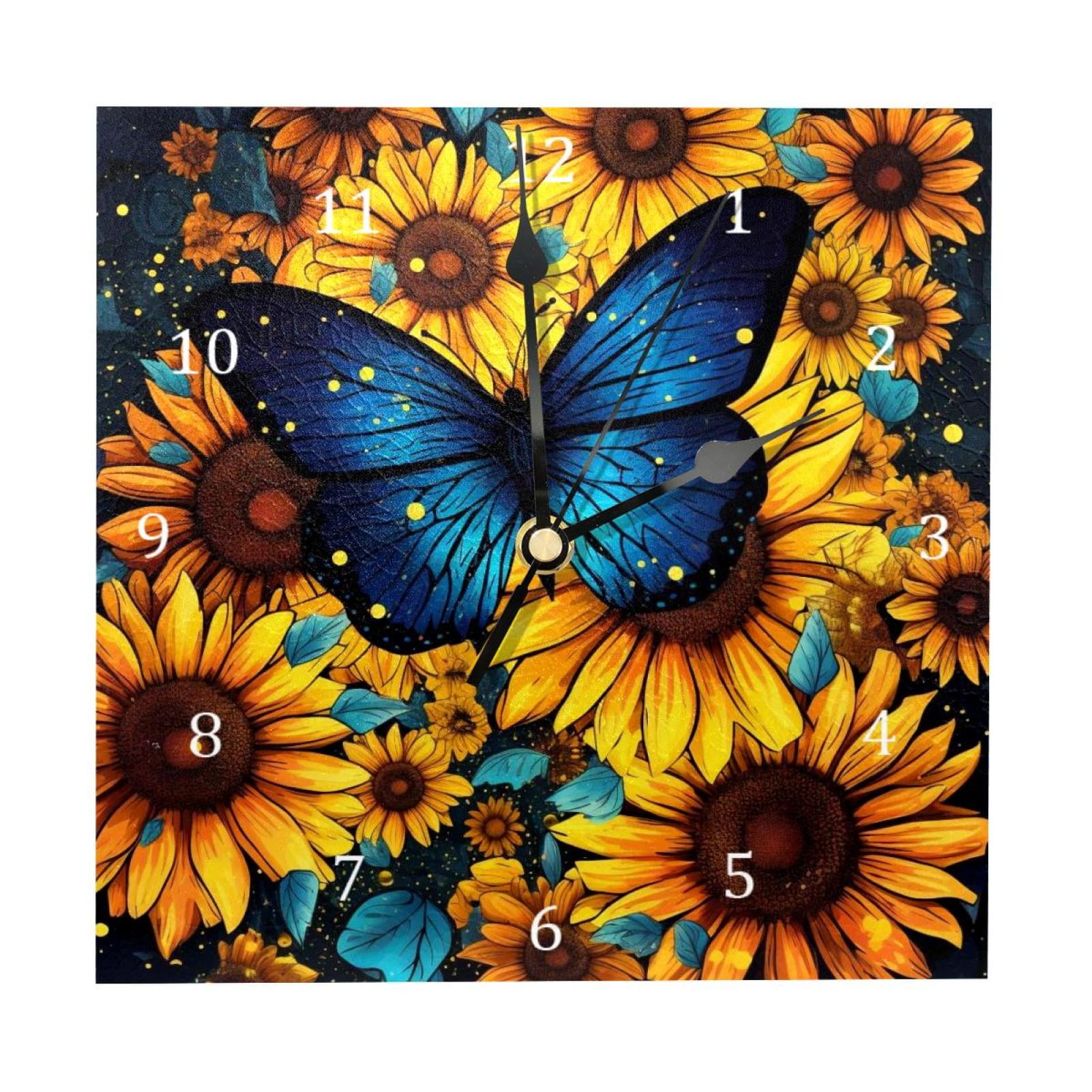 Wall Clocks, Starry Sky Sunflower Butterfly Battery Operated Number ...