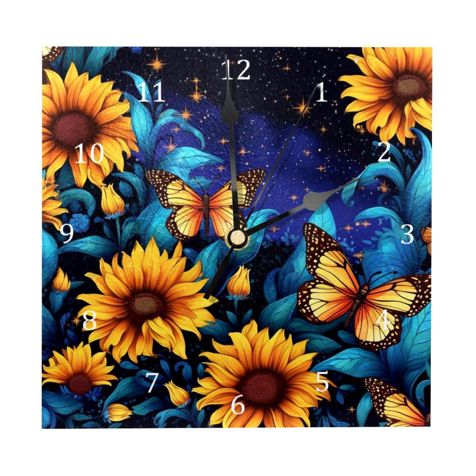 Wall Clocks, Starry Sky Sunflower Butterfly Battery Operated Number ...