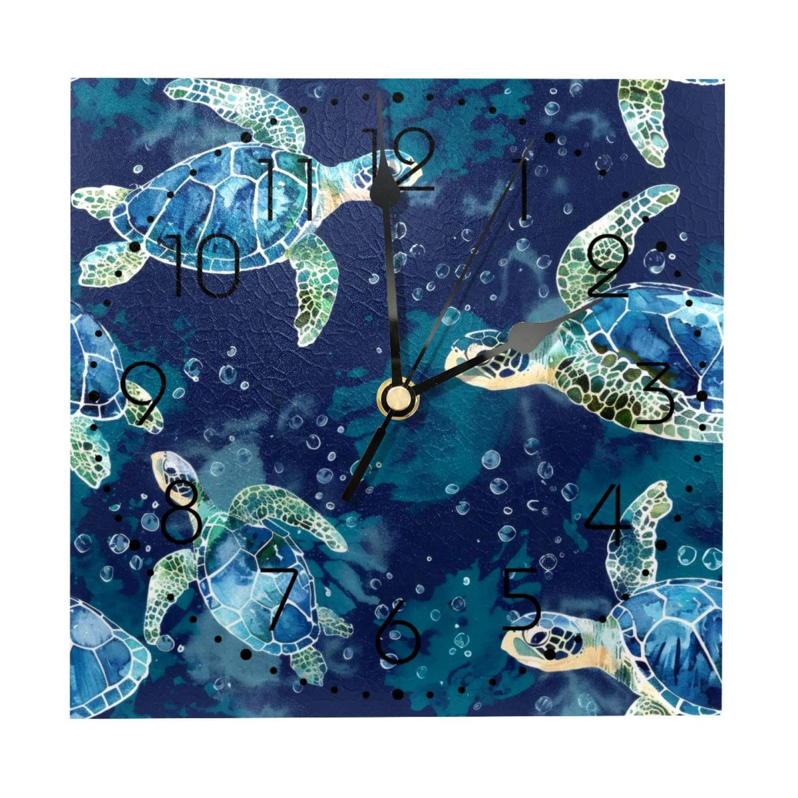 Wall Clocks, Swim Sea Turtles Battery Operated Number Clock for Bedroom ...