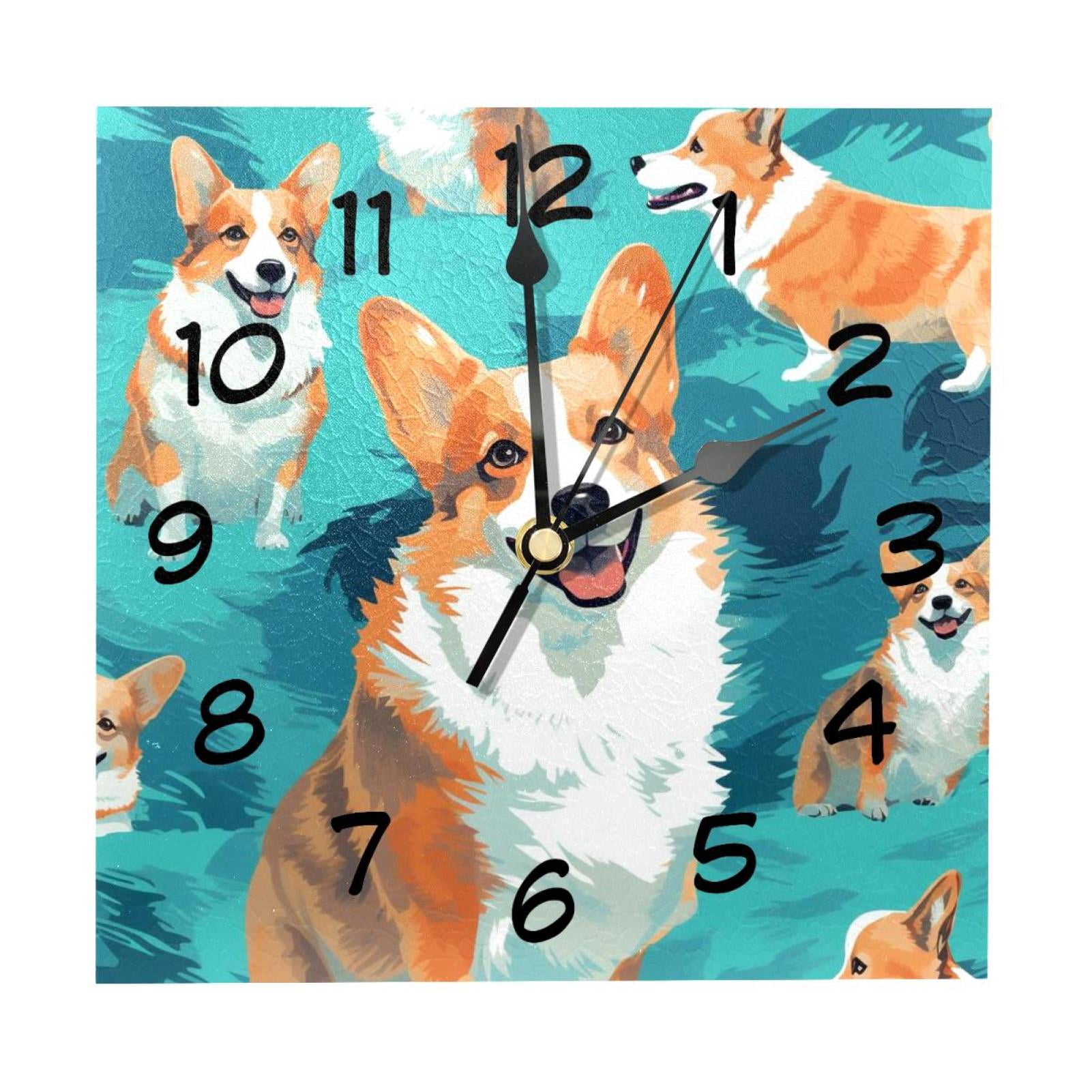 Wall Clocks, Watercolor Corgi Dogs Battery Operated Number Clock for ...