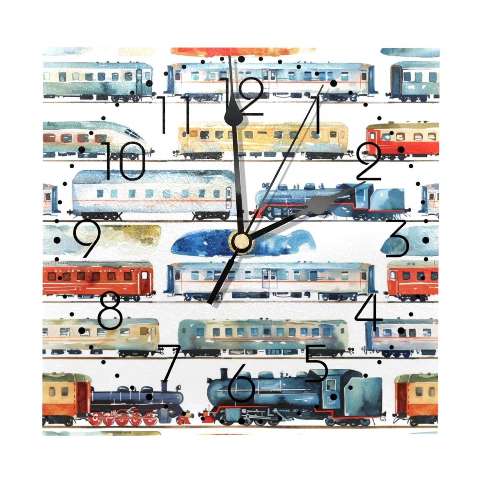 Wall Clocks, Watercolor Railway Car and Train Battery Operated Number ...