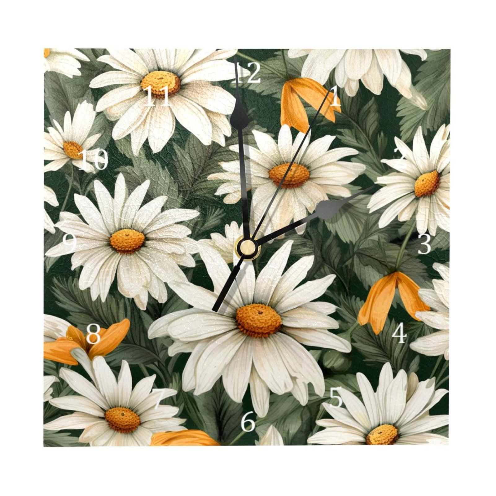 Wall Clocks, Watercolor White Daisy Flower Battery Operated Number ...