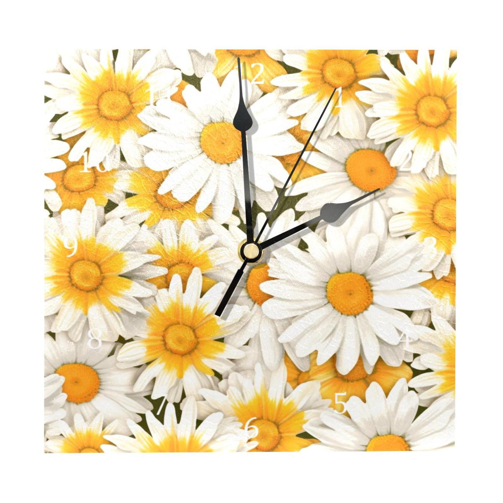 Wall Clocks, Watercolor White Daisy Flower Battery Operated Number ...