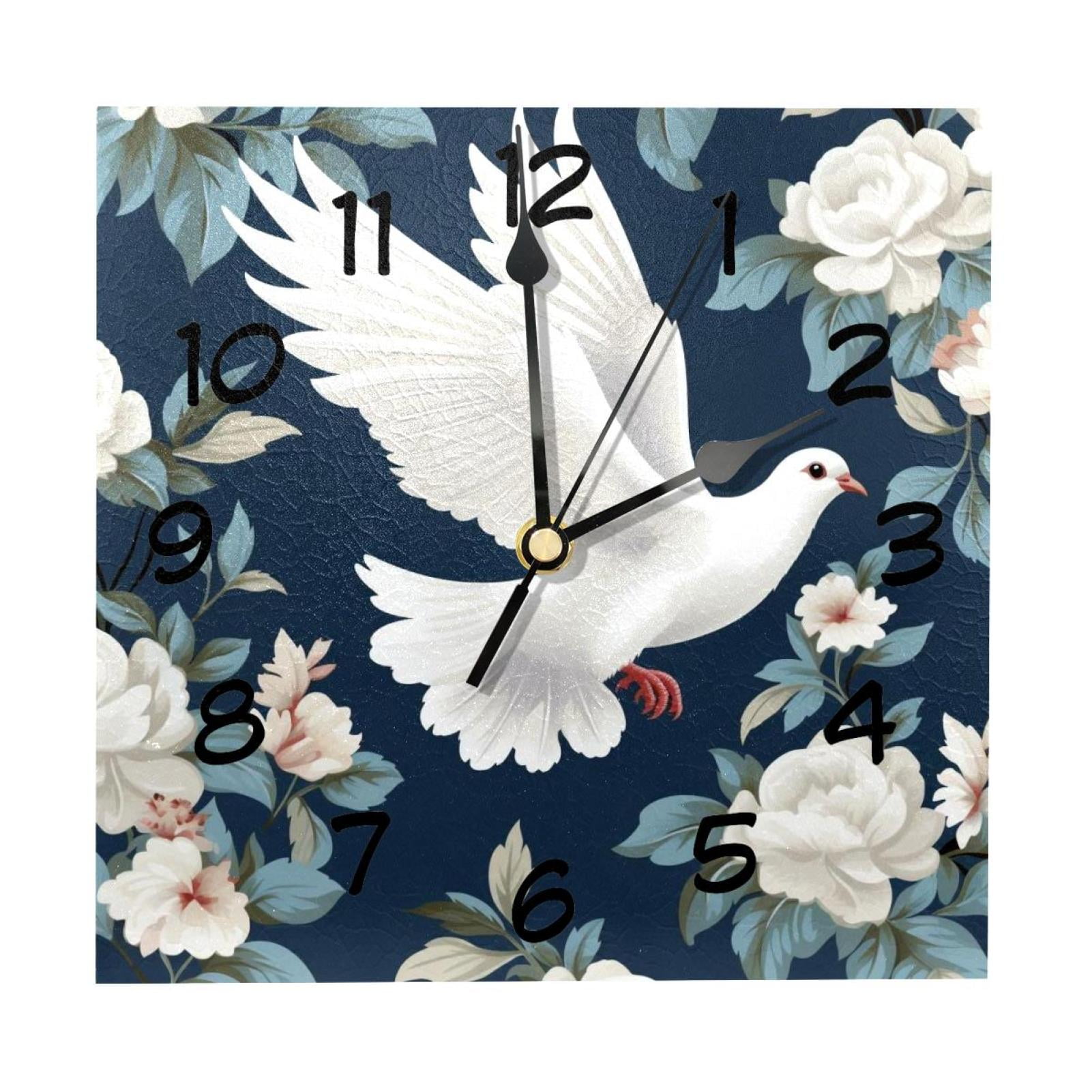 Wall Clocks, White Peace Dove Battery Operated Number Clock for Bedroom ...