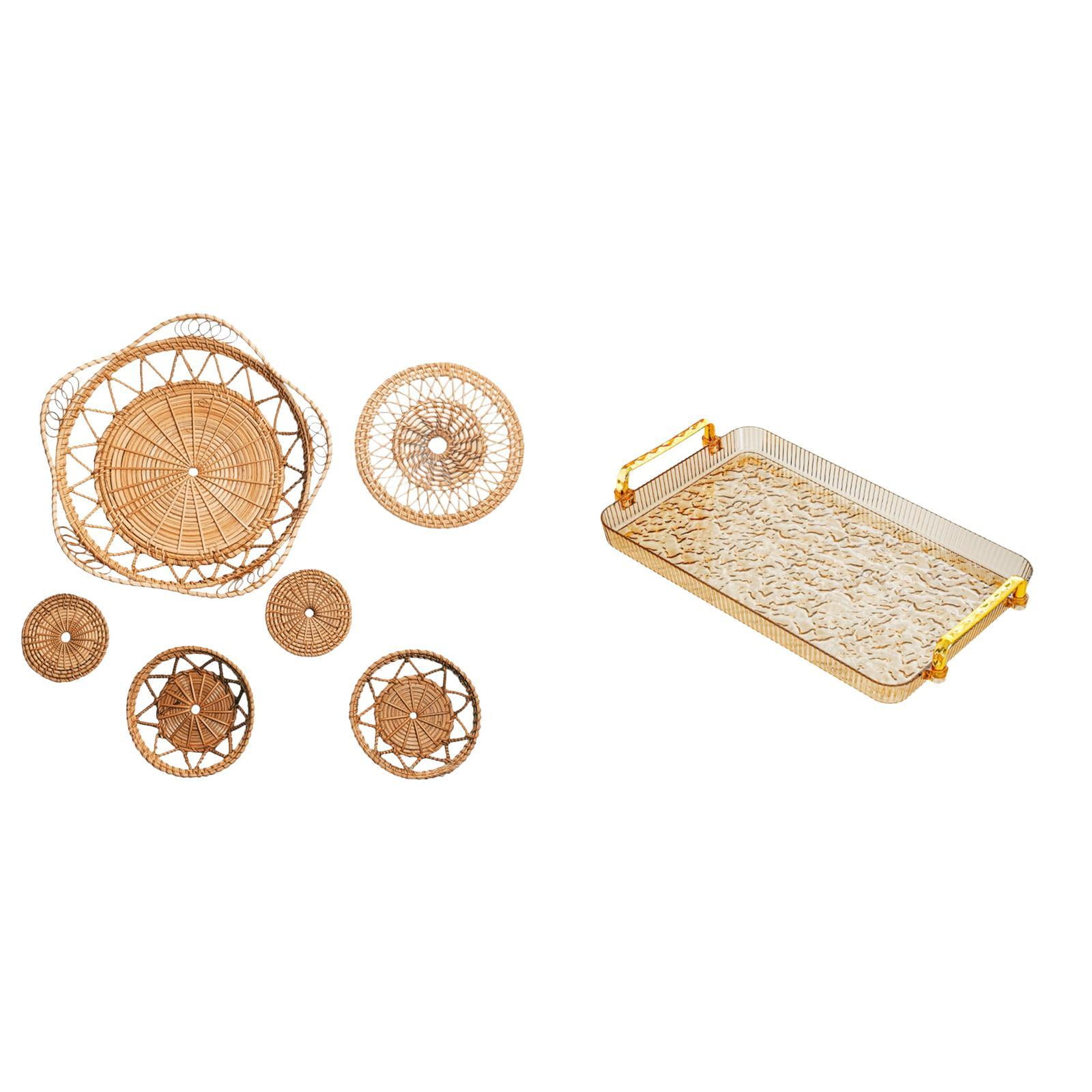 Wall Crafts Handicraft Rattan Woven Serving Tray Set with Durable ...