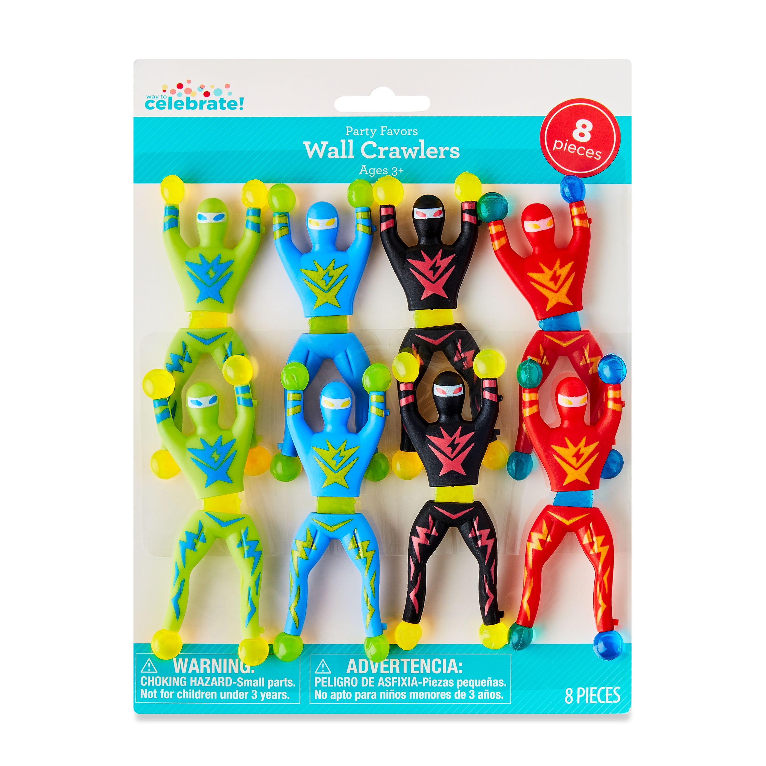 Way To Celebrate 8-Piece Multi-Color Wall Crawlers Party Favors Sticky ...